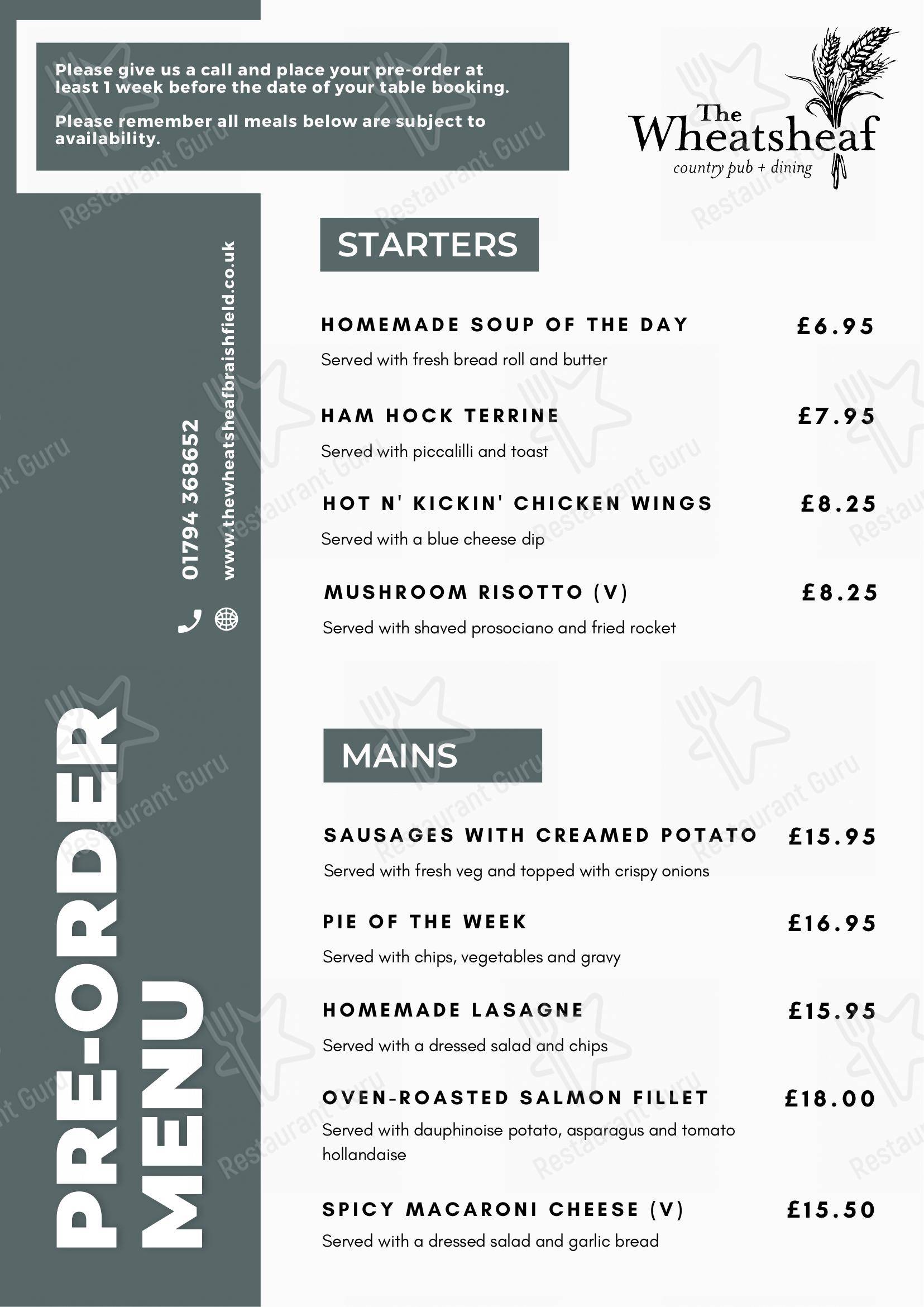 Menu at The Wheatsheaf pub & bar, Romsey