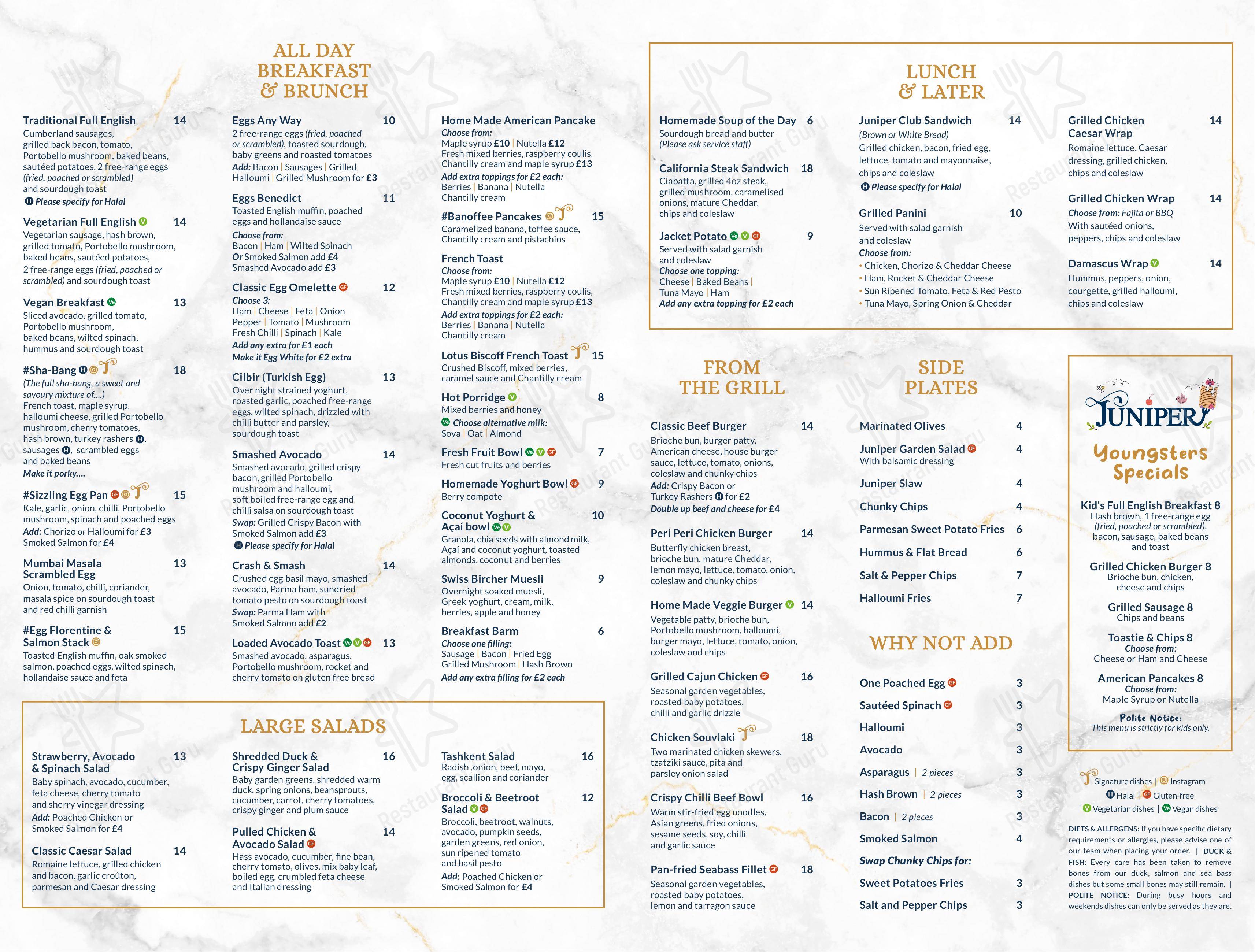 Menu at Juniper Wilmslow restaurant, Wilmslow
