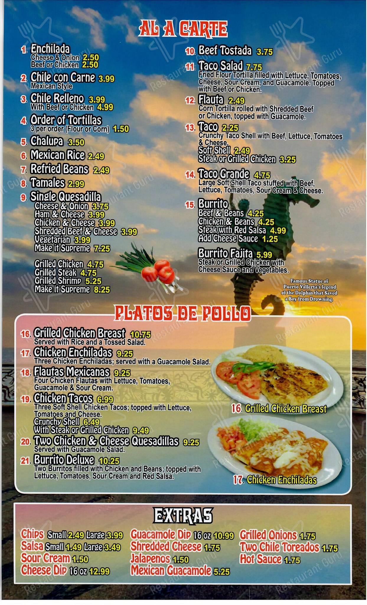 Menu at Vallarta Mexican Restaurant, Foley