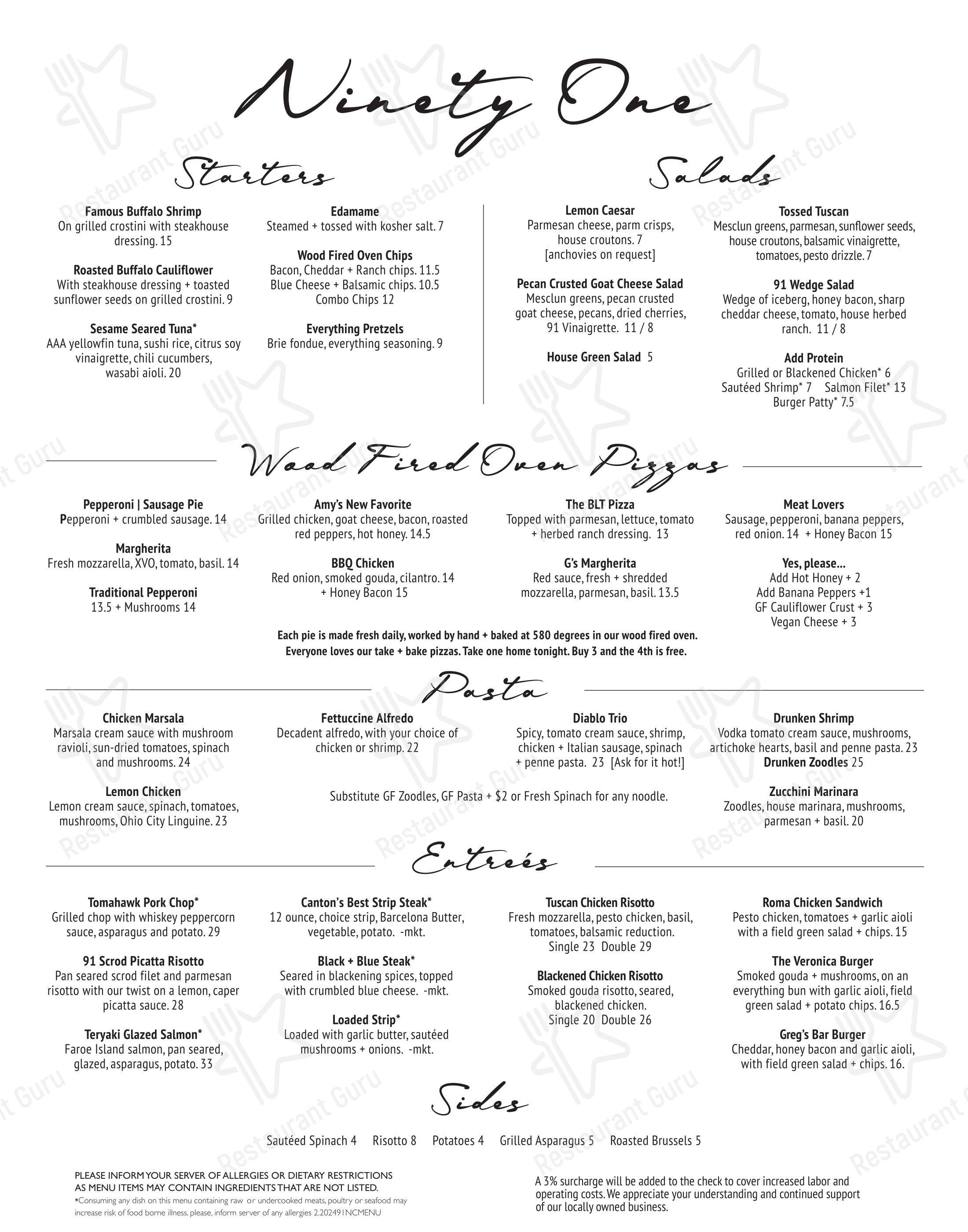 Menu at 91 Wood Fired Oven pub & bar, Canton, Fulton Dr NW
