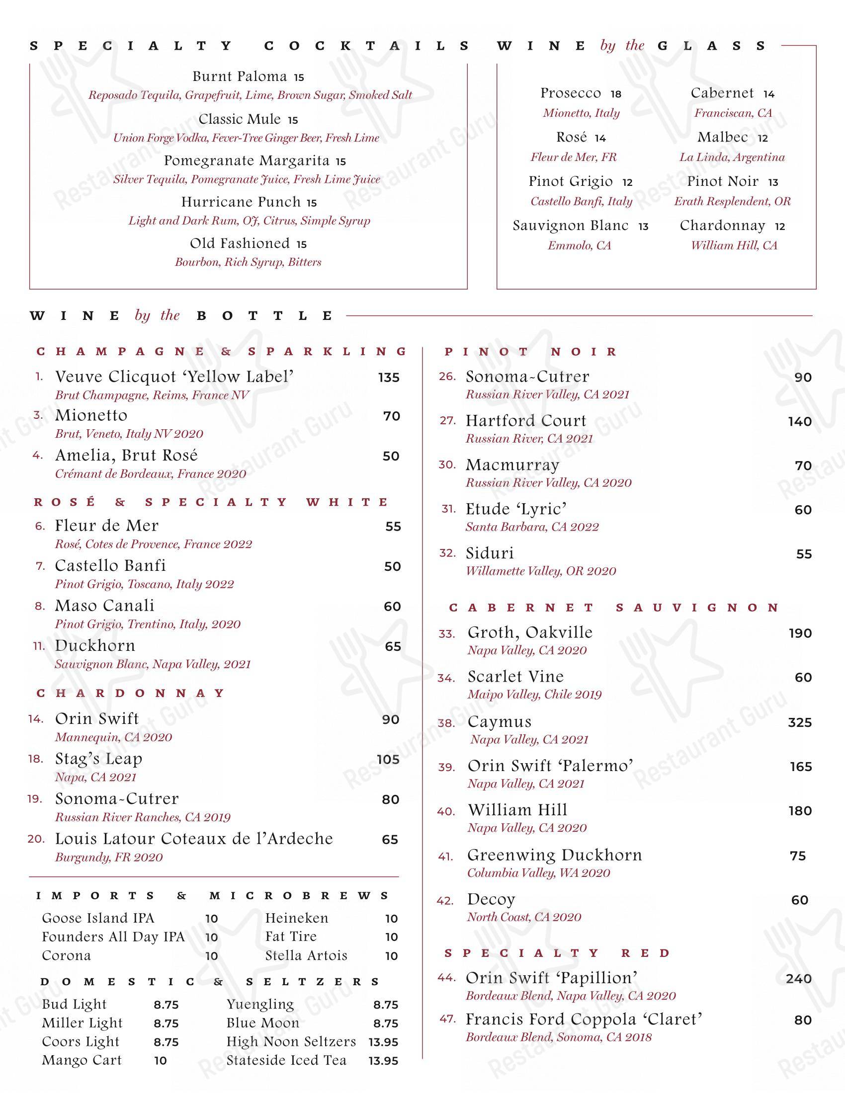 Menu at Adrian pub & bar, Philadelphia