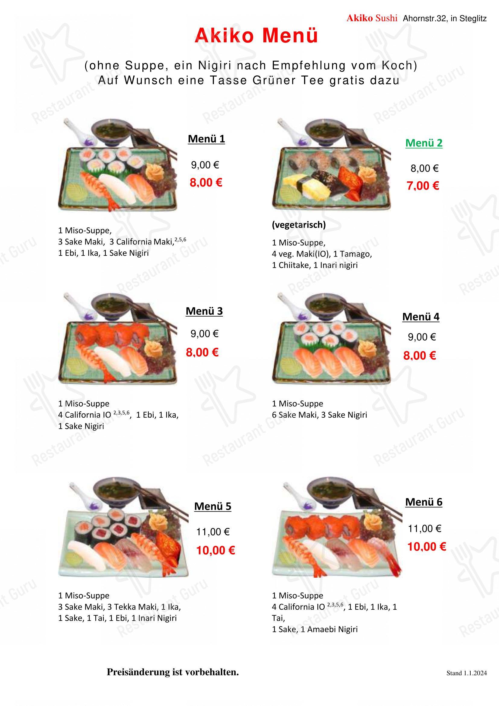 Speisekarte von Akiko Sushi Berlin restaurant, Berlin