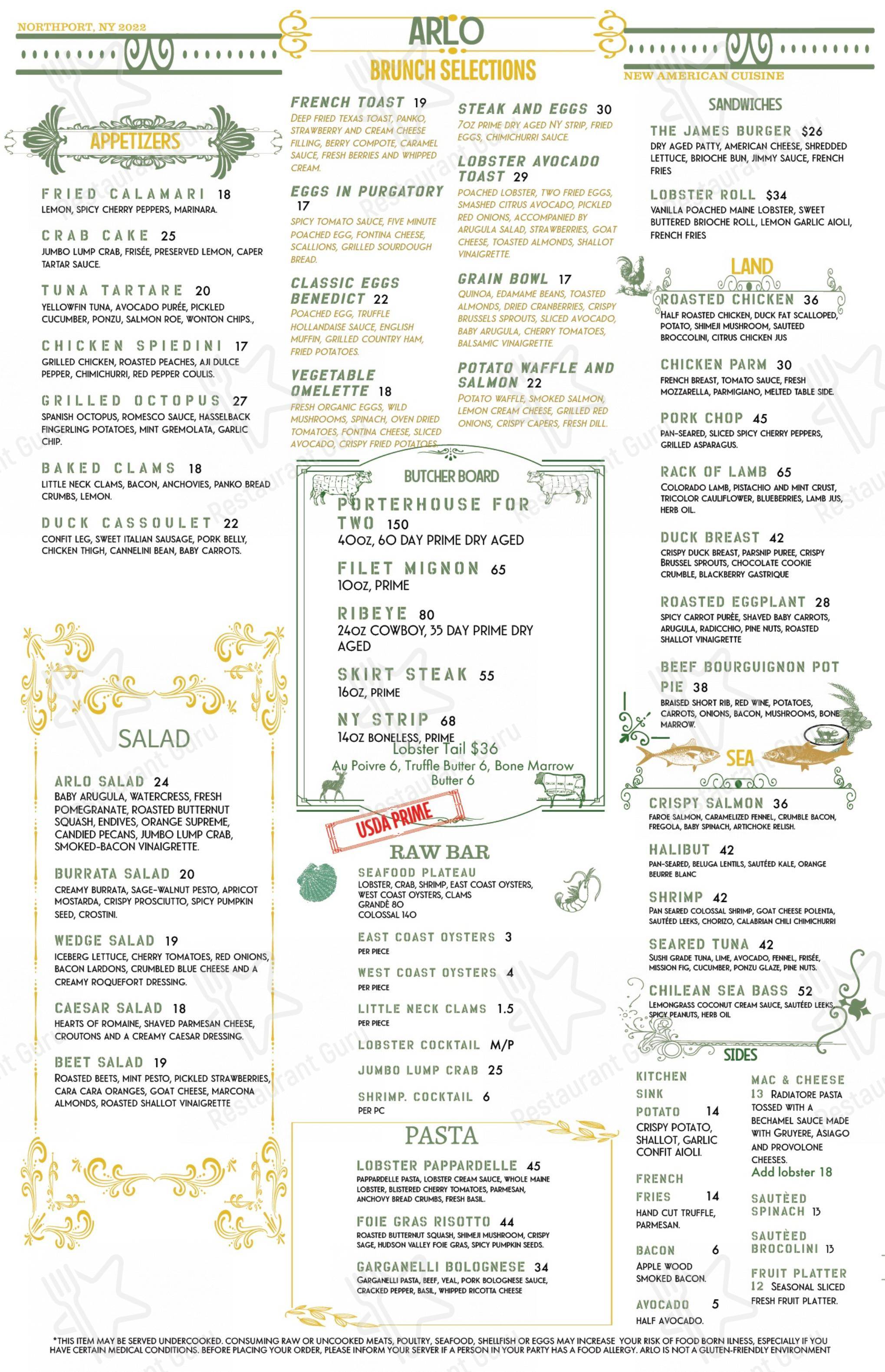 Menu at Arlo Kitchen & Bar, Northport