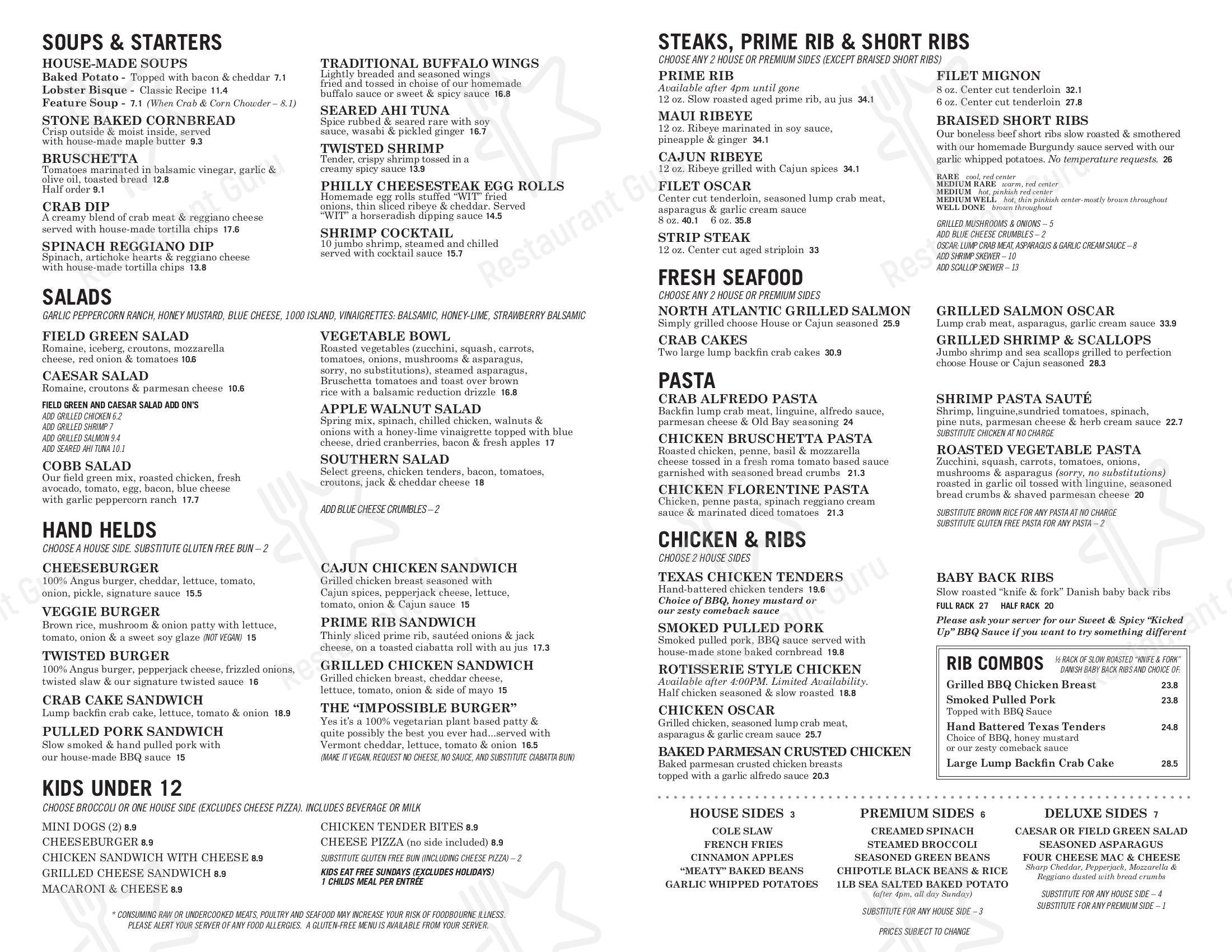 Menu at Austin's Restaurant & Bar, West Lawn