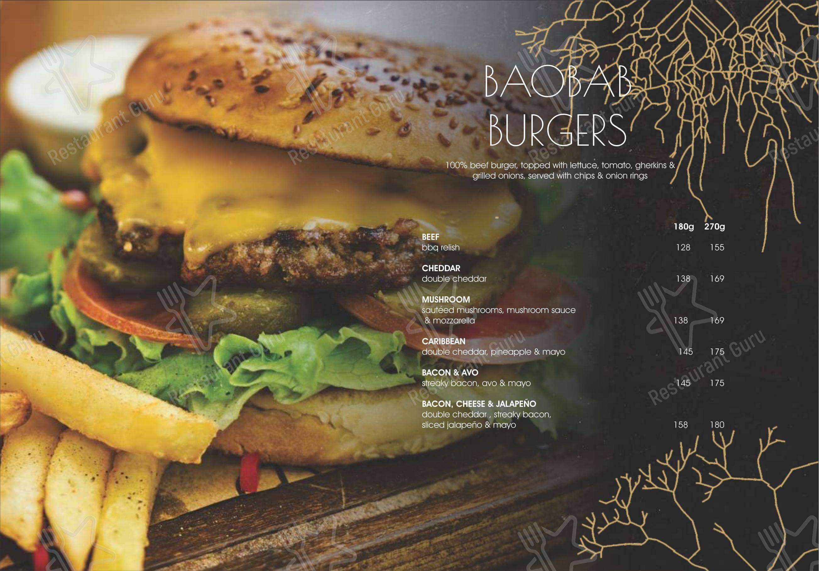 Menu at Baobab Cafe & Grill, Pretoria, Menlyn Shopping Centre
