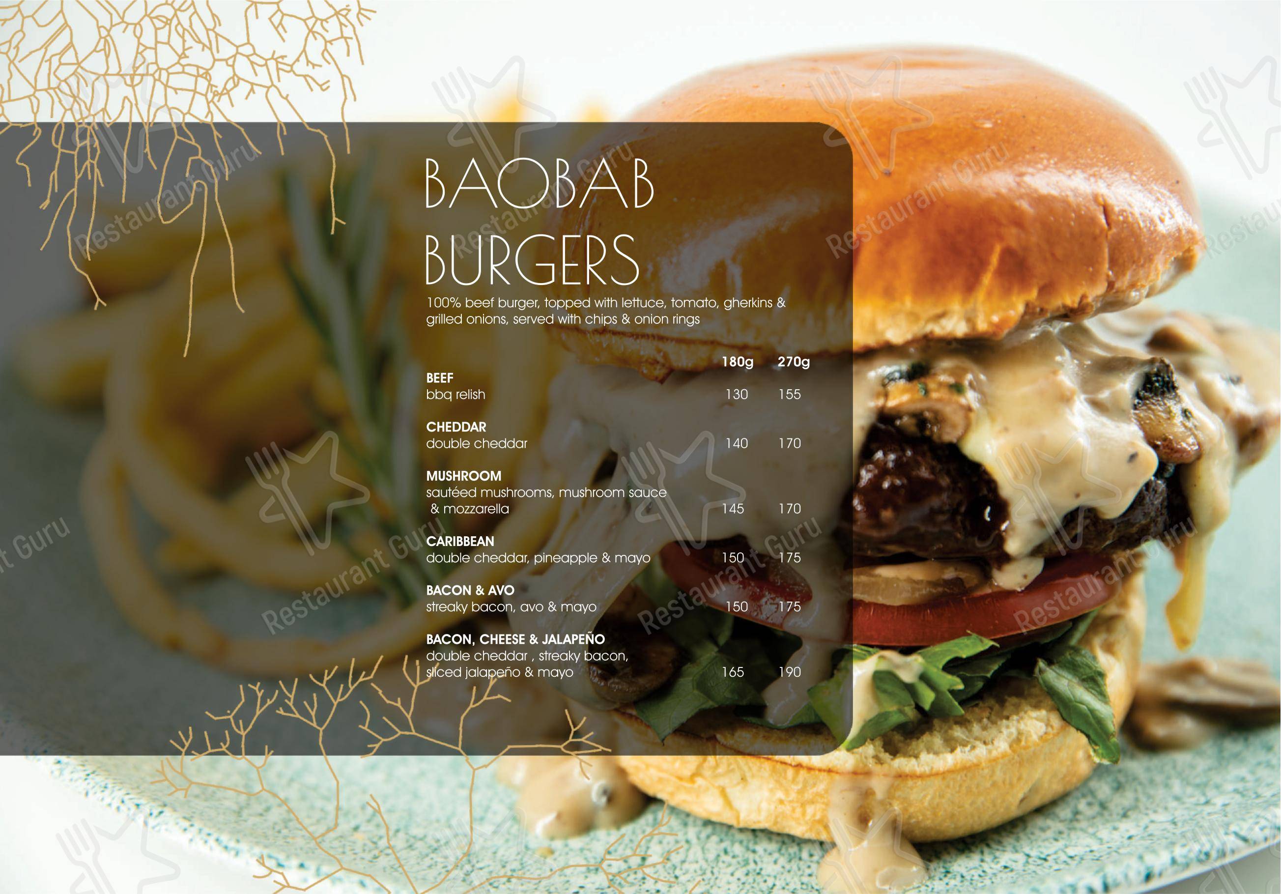 Menu at Baobab Cafe & Grill, Pretoria, Menlyn Shopping Centre