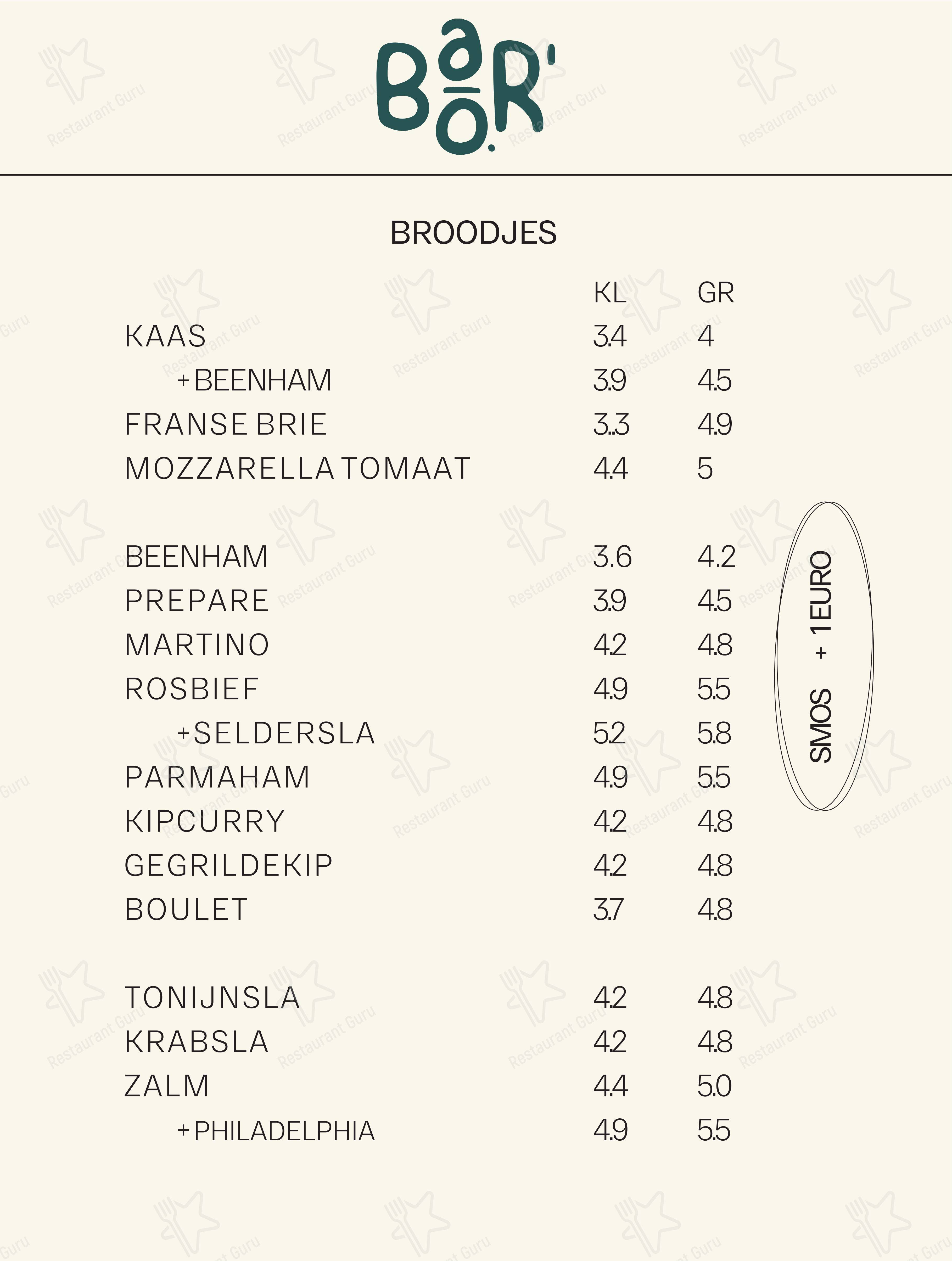 Menu at Baro, Edegem, Parklaan 116