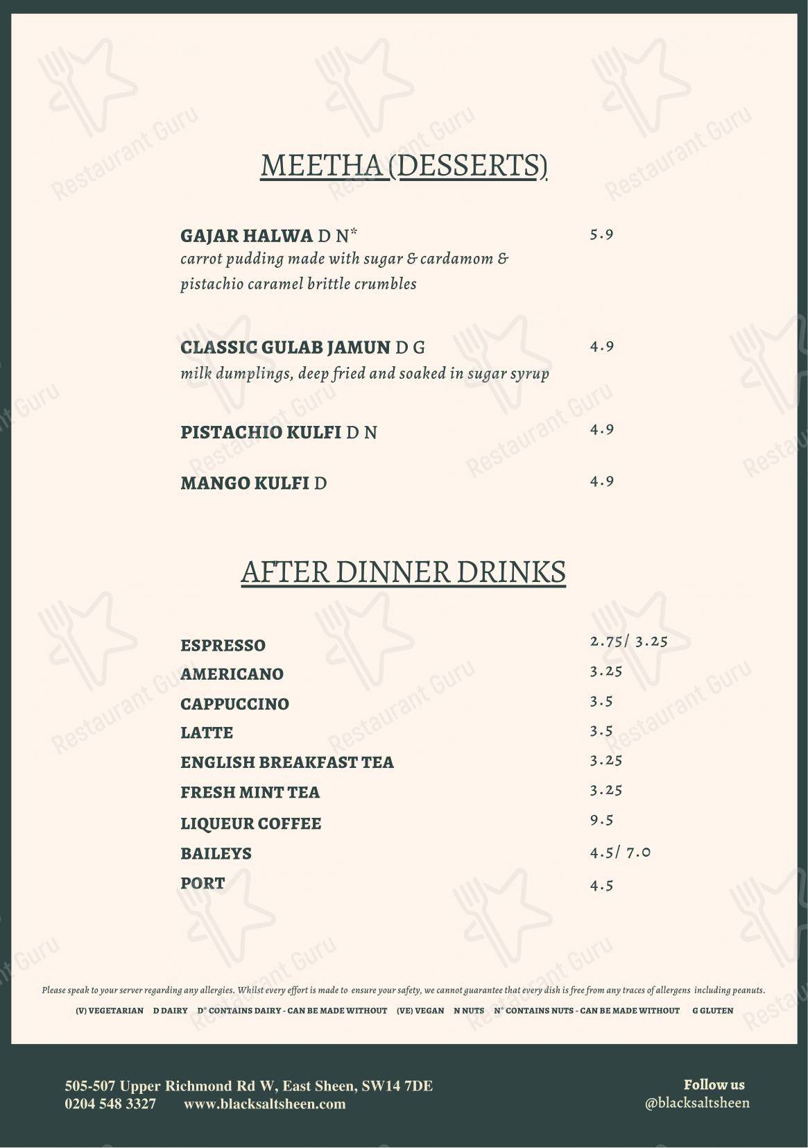 Menu at Black Salt Sheen restaurant, London, 505-507 Upper Richmond ...