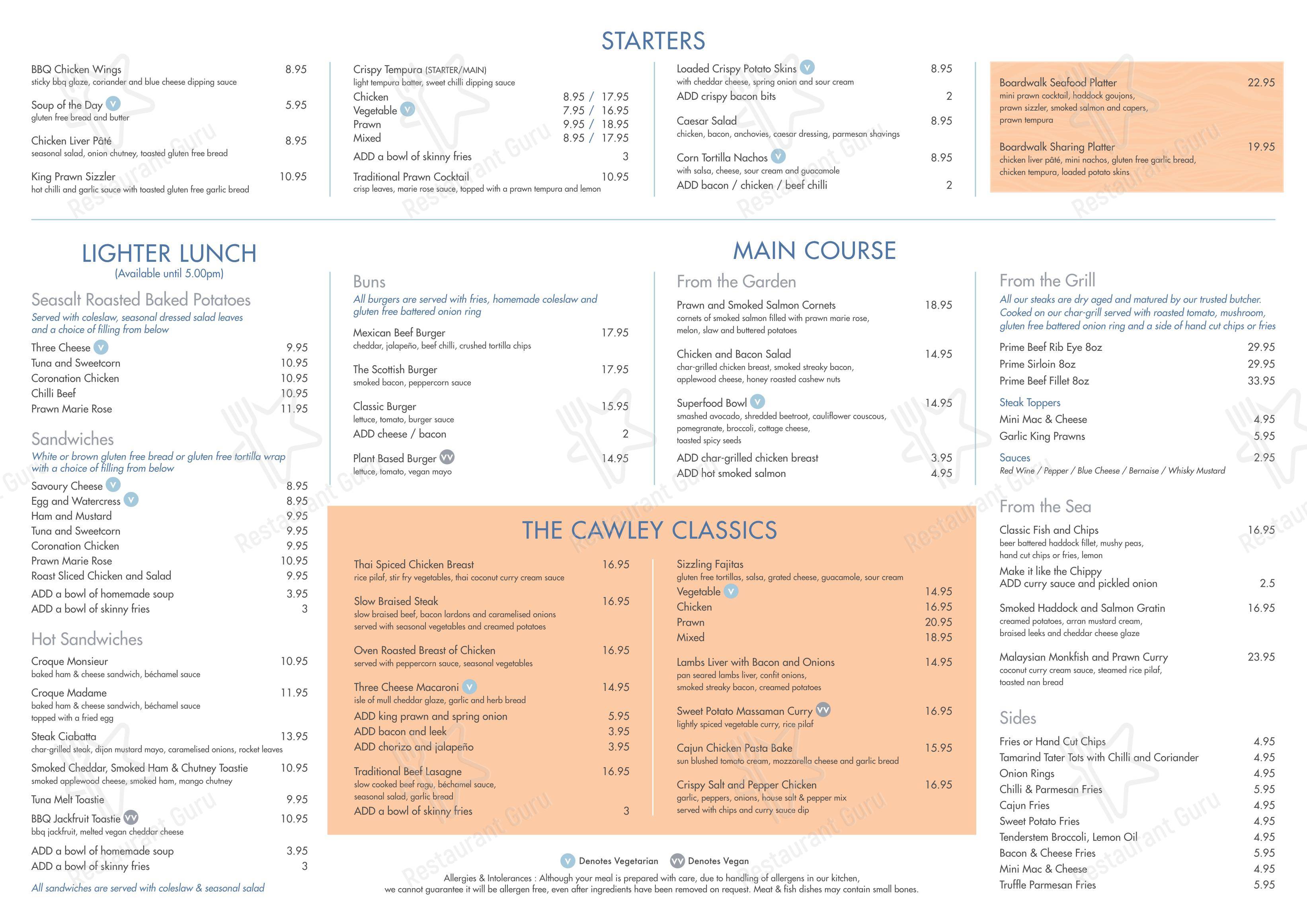 Menu at Sea-Salt restaurant, Falkirk