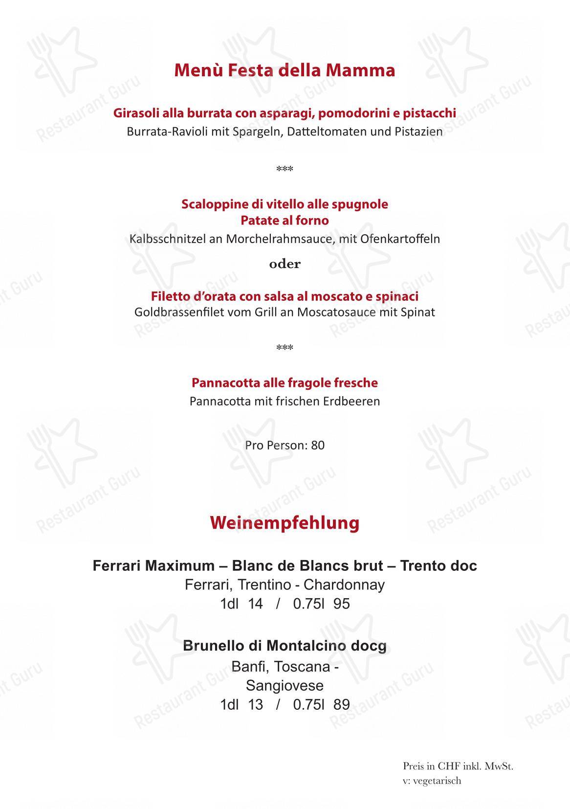 Speisekarte von Cantinetta Bindella Solothurn, Solothurn
