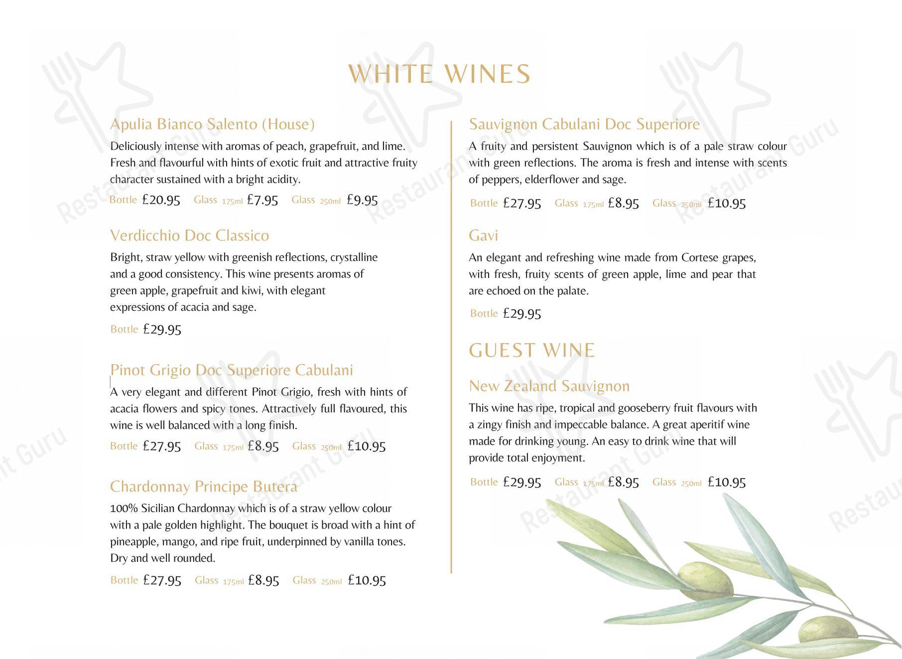 Menu at Capri @ The Vine restaurant, Wakefield