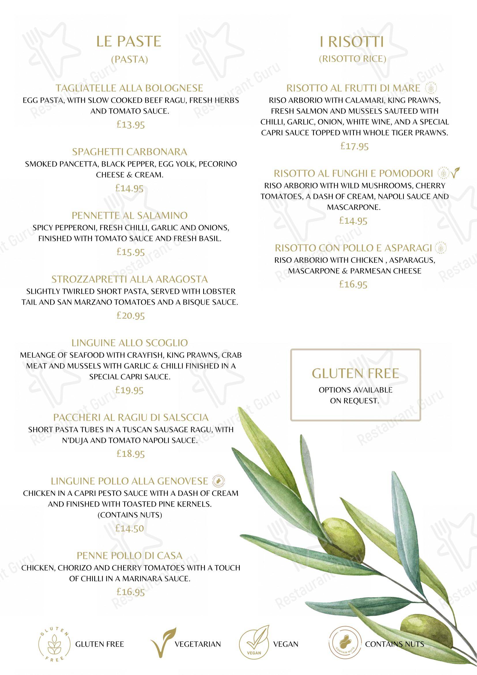 Menu at Capri @ The Vine restaurant, Wakefield
