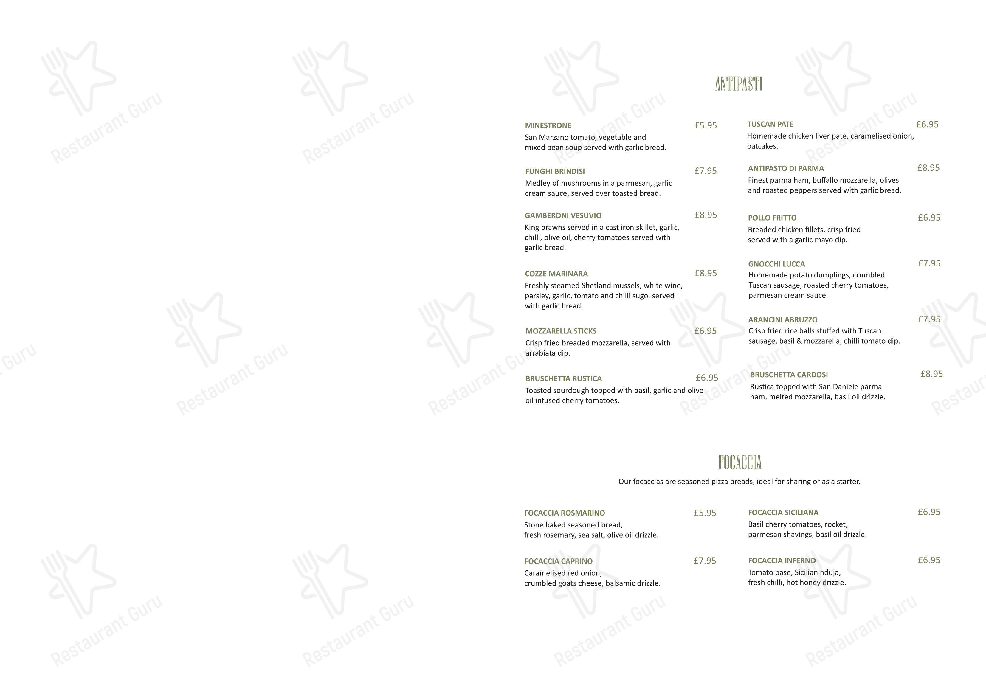 Menu at Cardosi's restaurant, Paisley, 4 Storie St