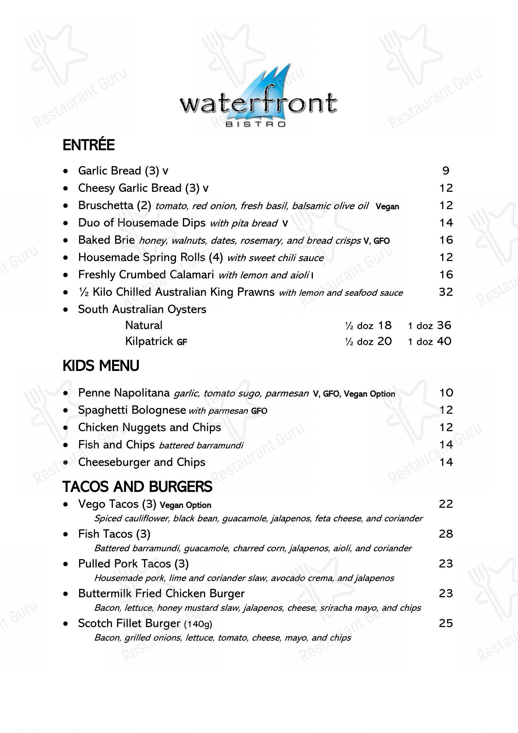 Menu at Darwin Sailing Club, Fannie Bay