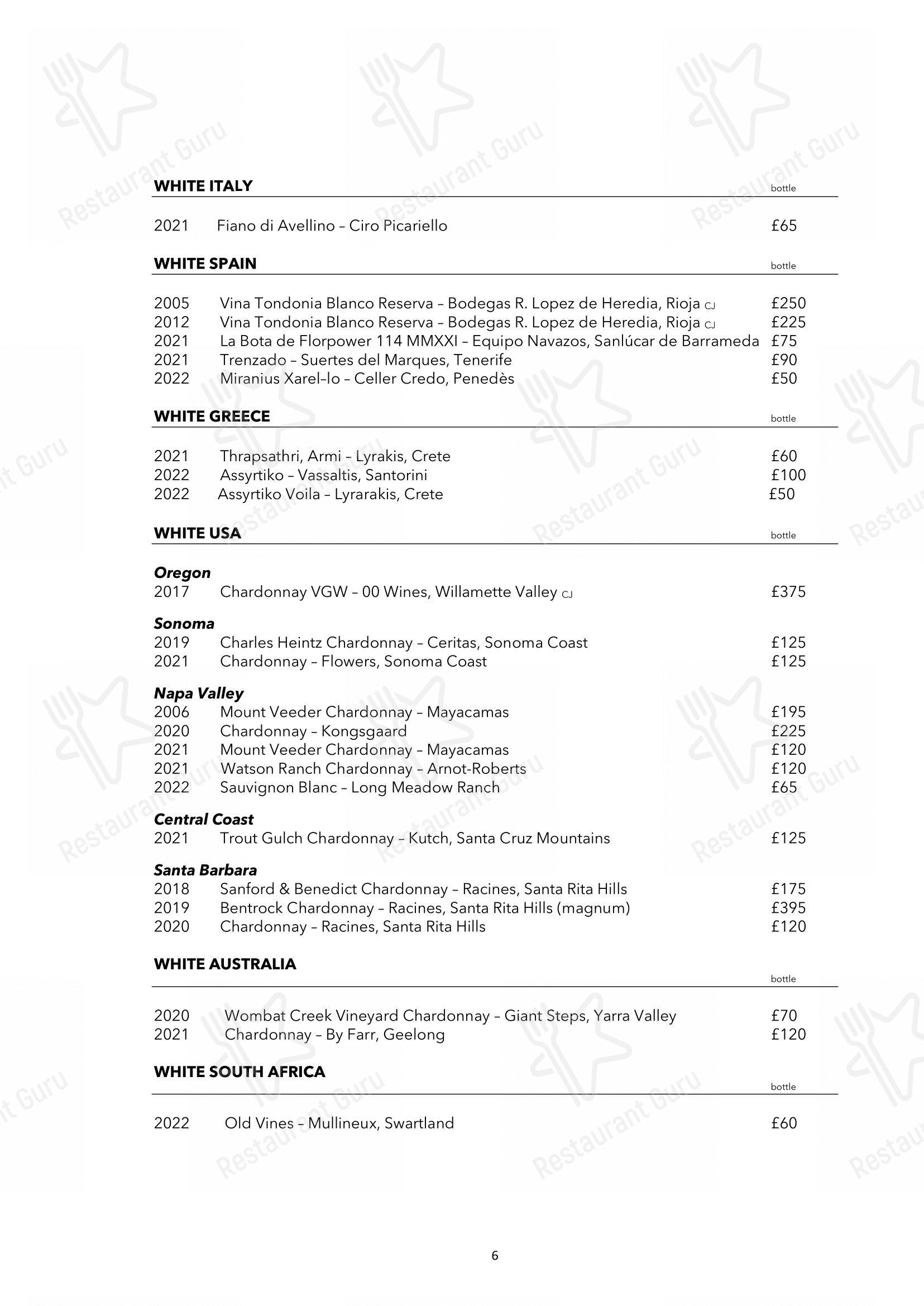 Menu at Dorian Restaurant, London