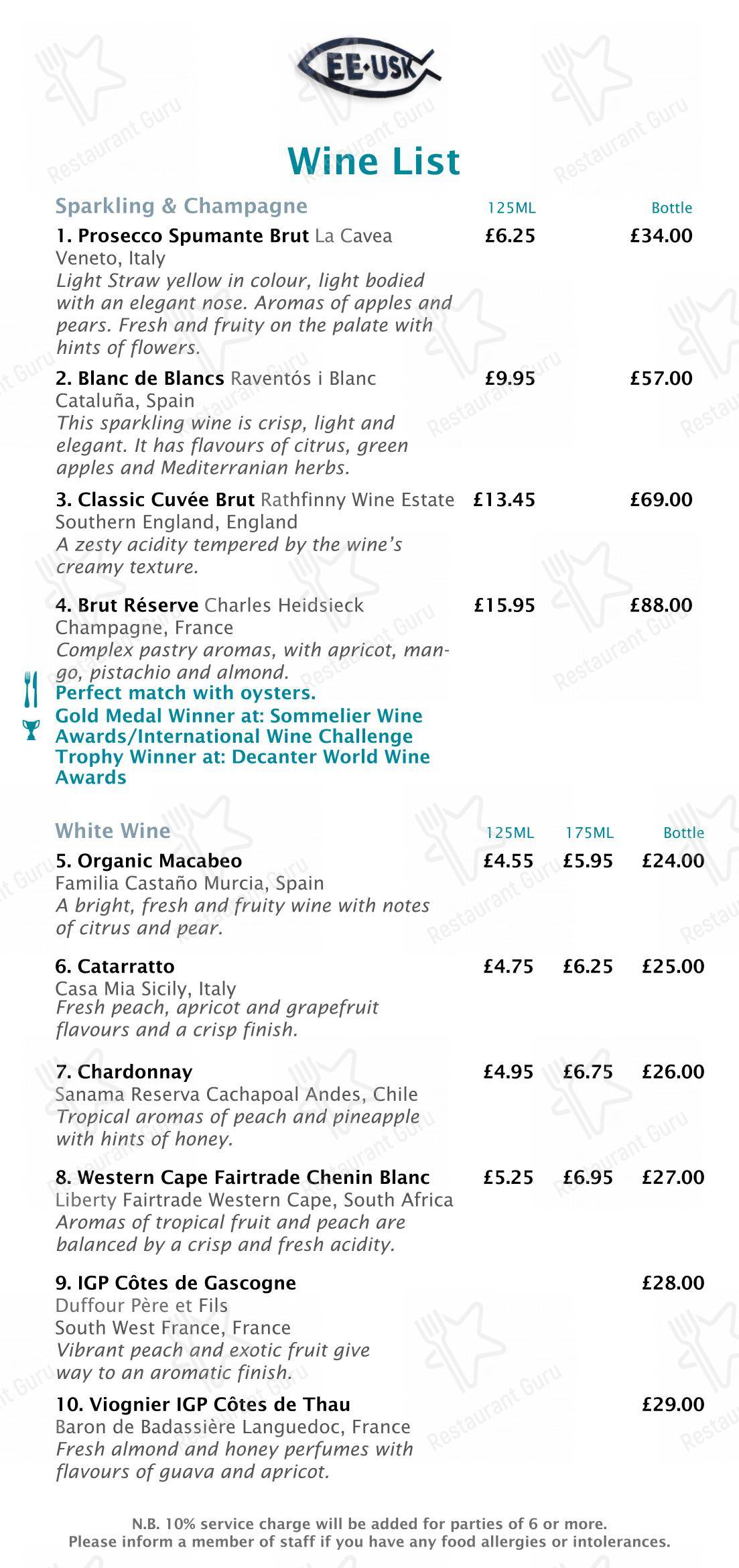 Menu at EE-USK restaurant, Oban