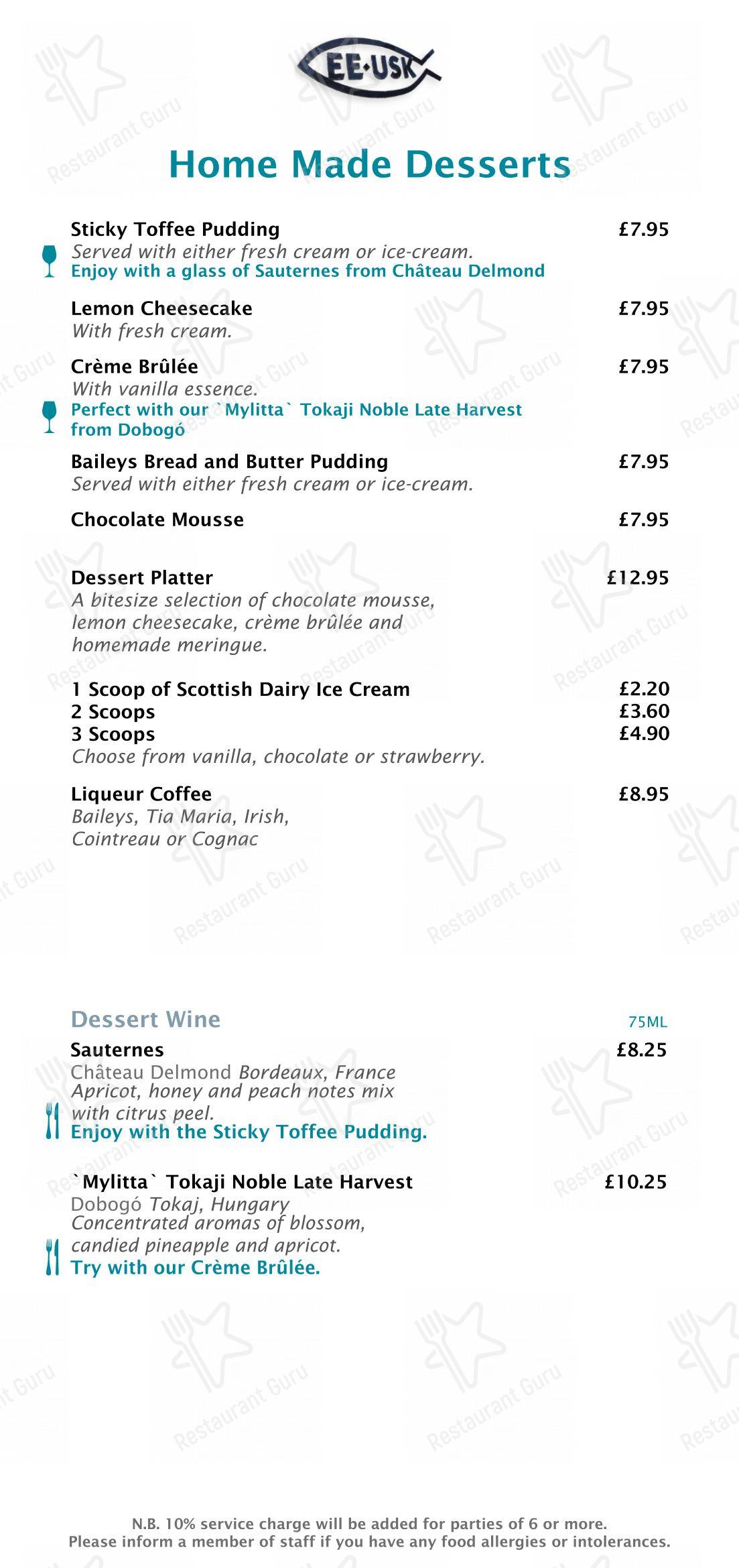 Menu at EE-USK restaurant, Oban