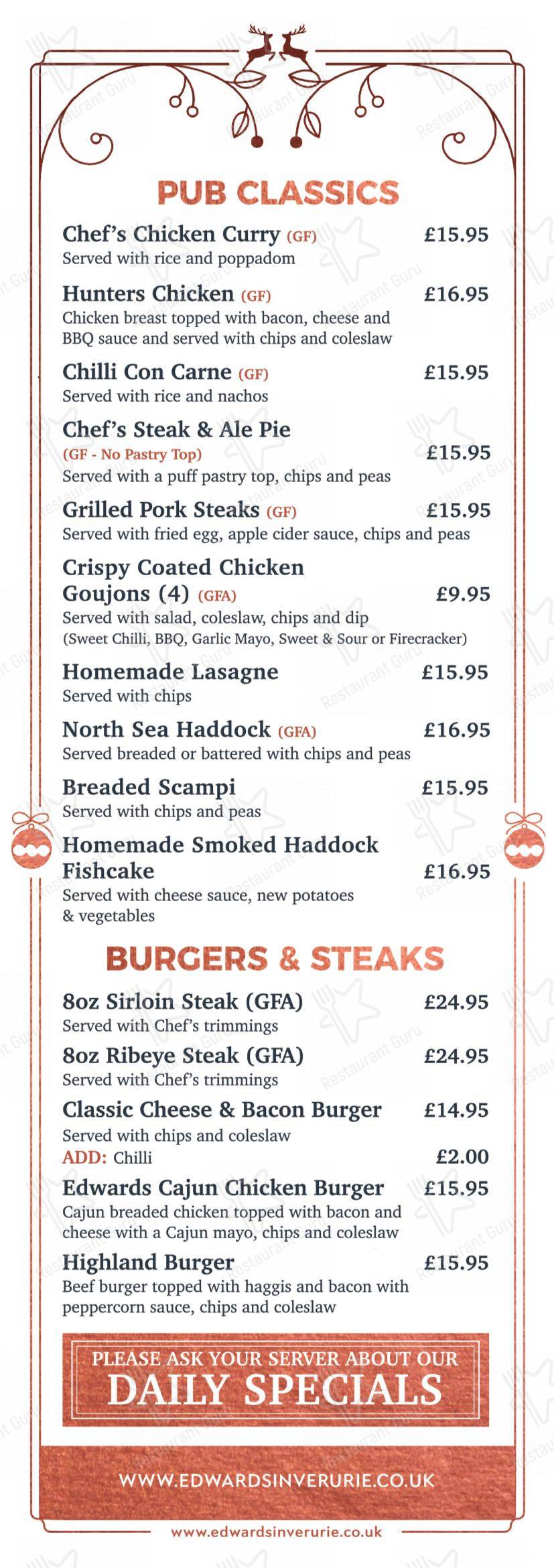 Menu at Edward's pub & bar, Inverurie