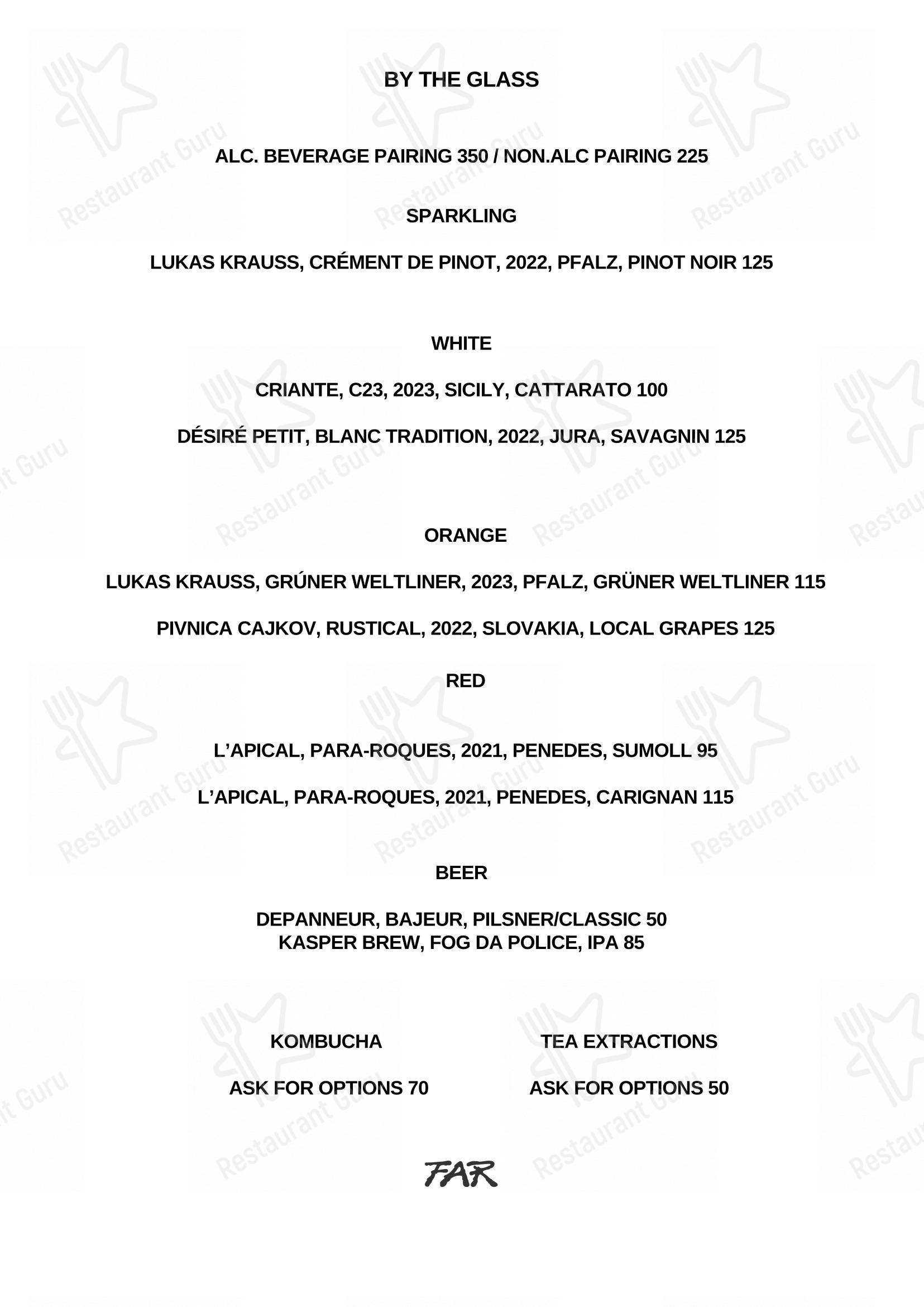 Menu at FAR restaurant, Copenhagen