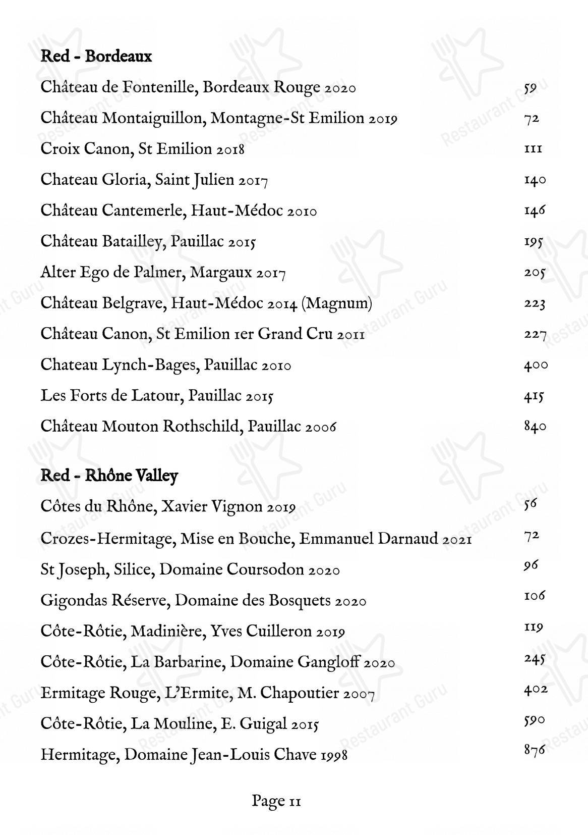 Menu at Fallow restaurant, London