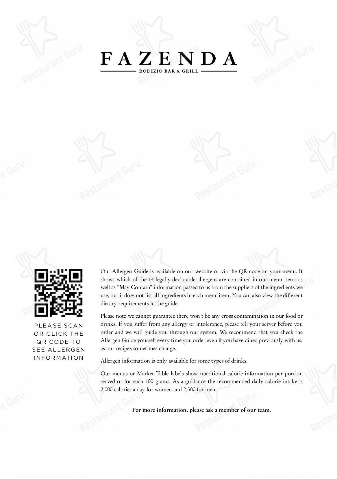 Menu at Fazenda Rodizio Bar & Grill Manchester, Manchester