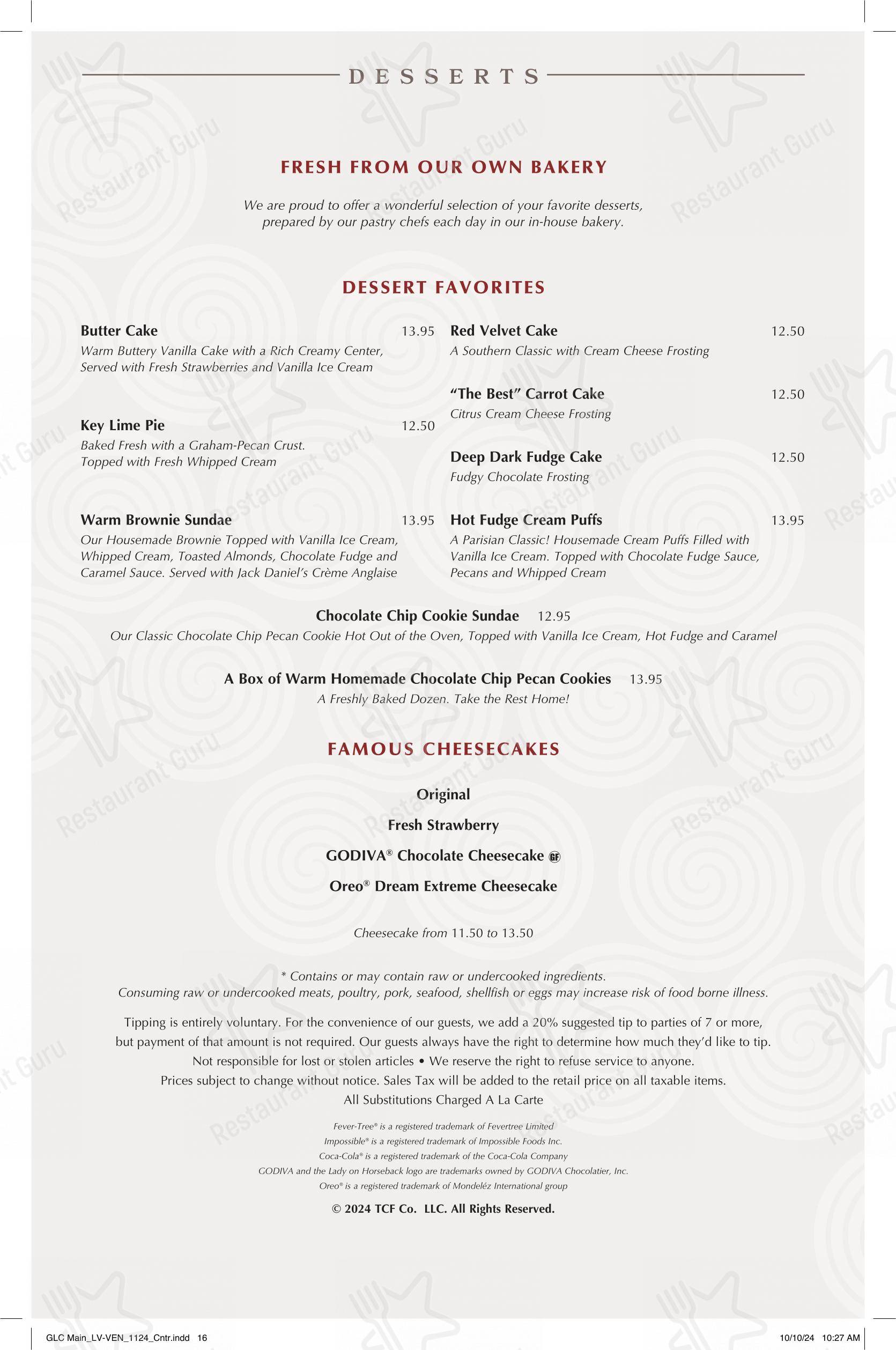 Menu at Grand Lux Cafe, Las Vegas, 3355 Las Vegas Blvd S