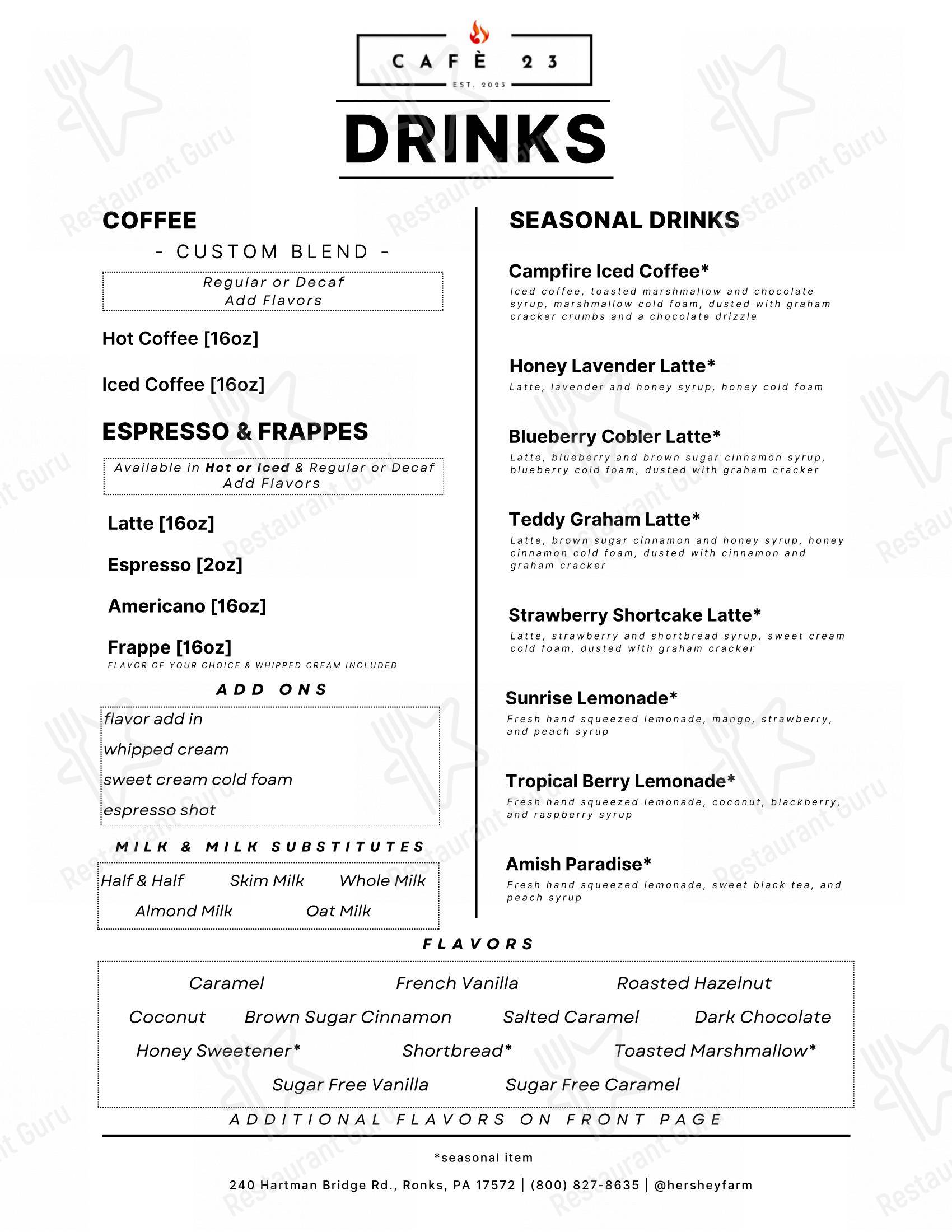 Menu at Hershey Farm Restaurant, Strasburg