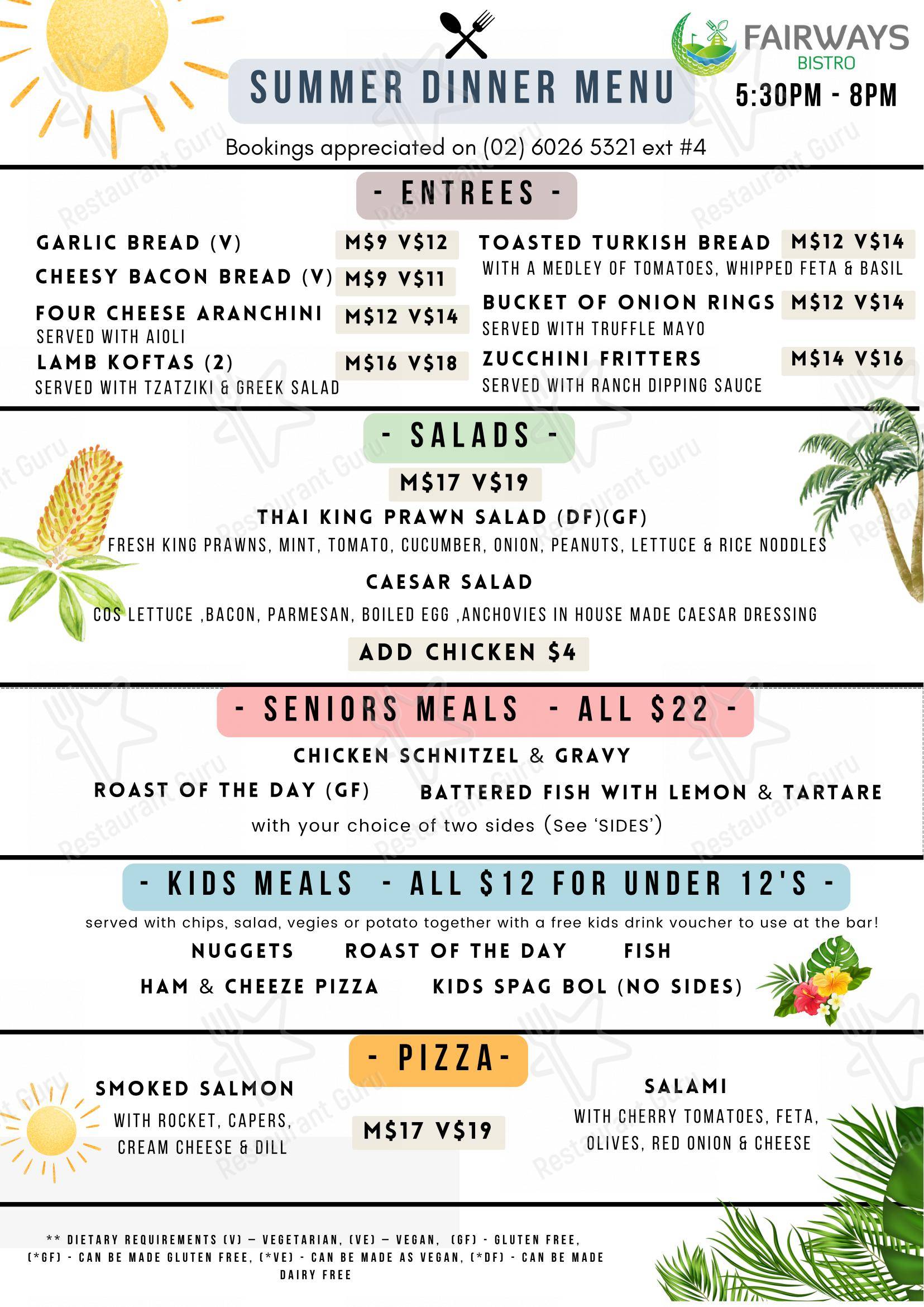 Menu at Howlong Golf Resort club, Howlong