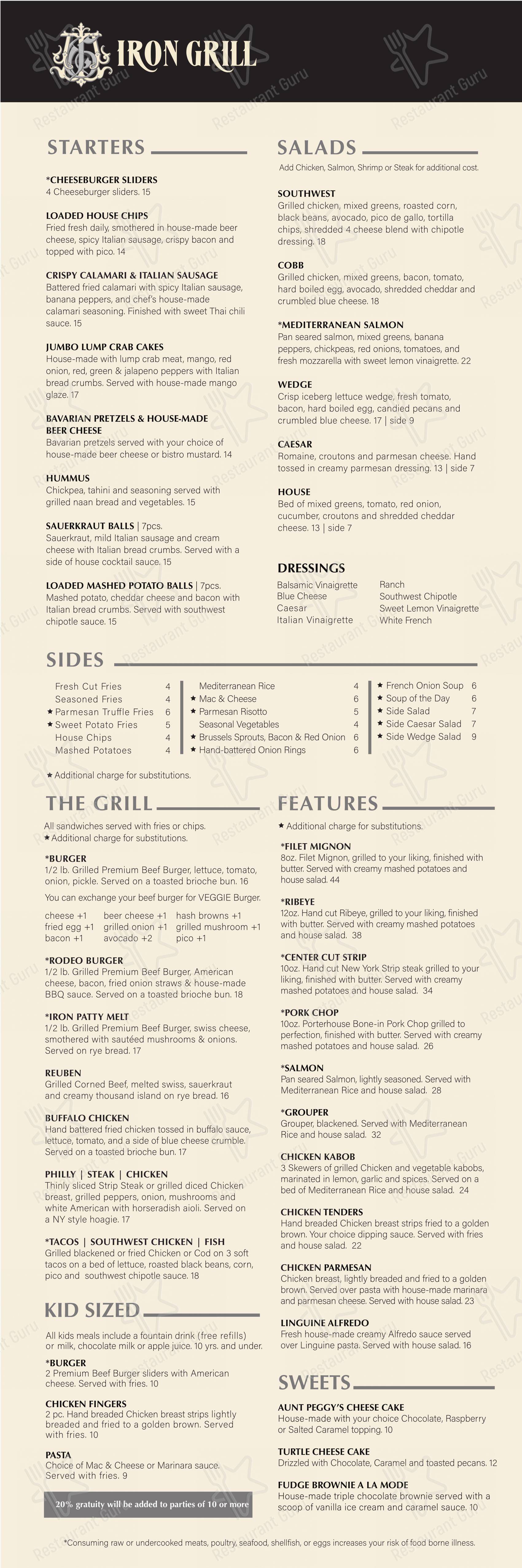 Menu at Iron Grill restaurant, Akron