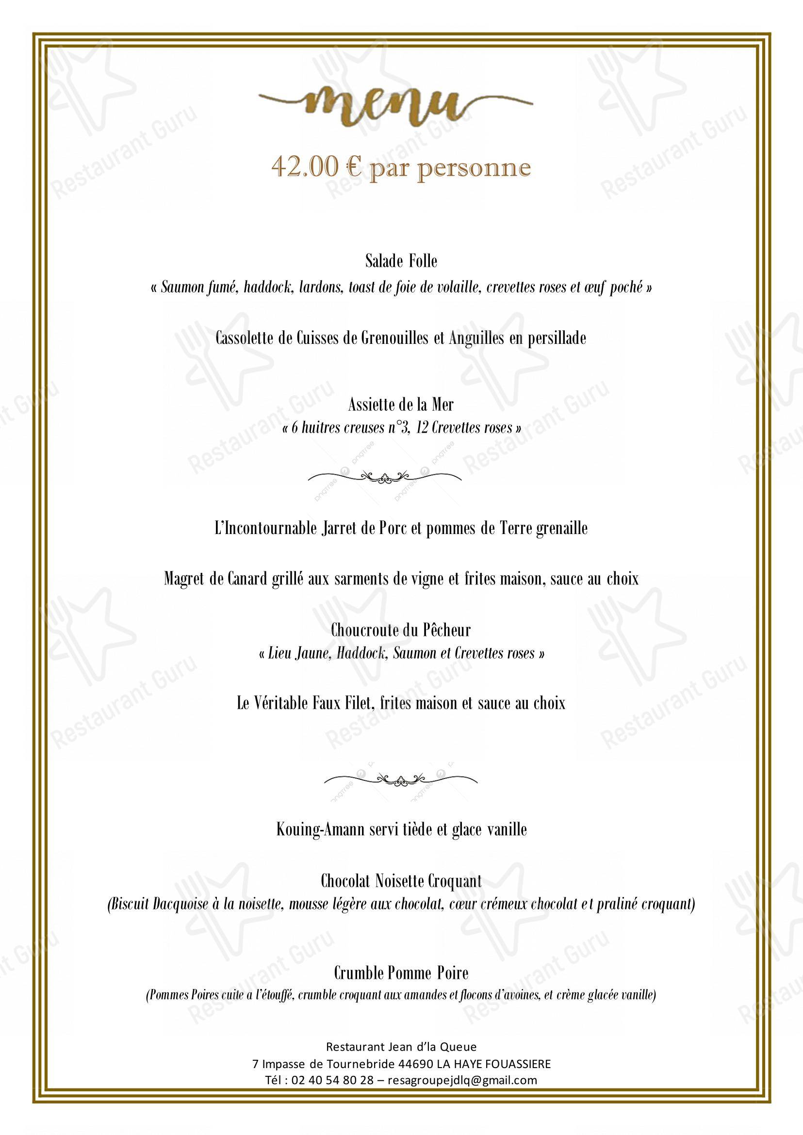 Menu au JEAN DE LA QUEUE restaurant, La Haie-Fouassière