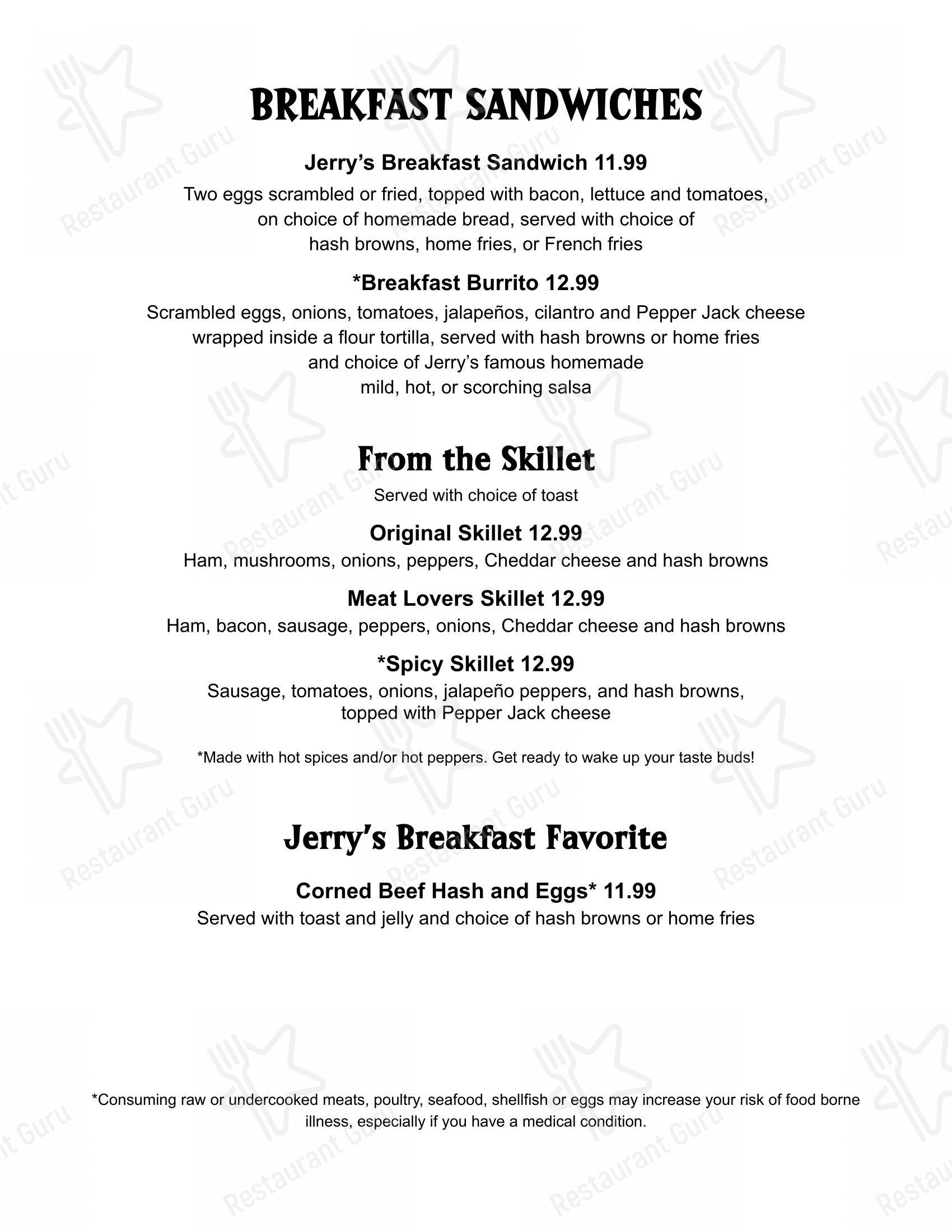 Menu at Jerry's Famous Coffee Shop cafe, North Las Vegas