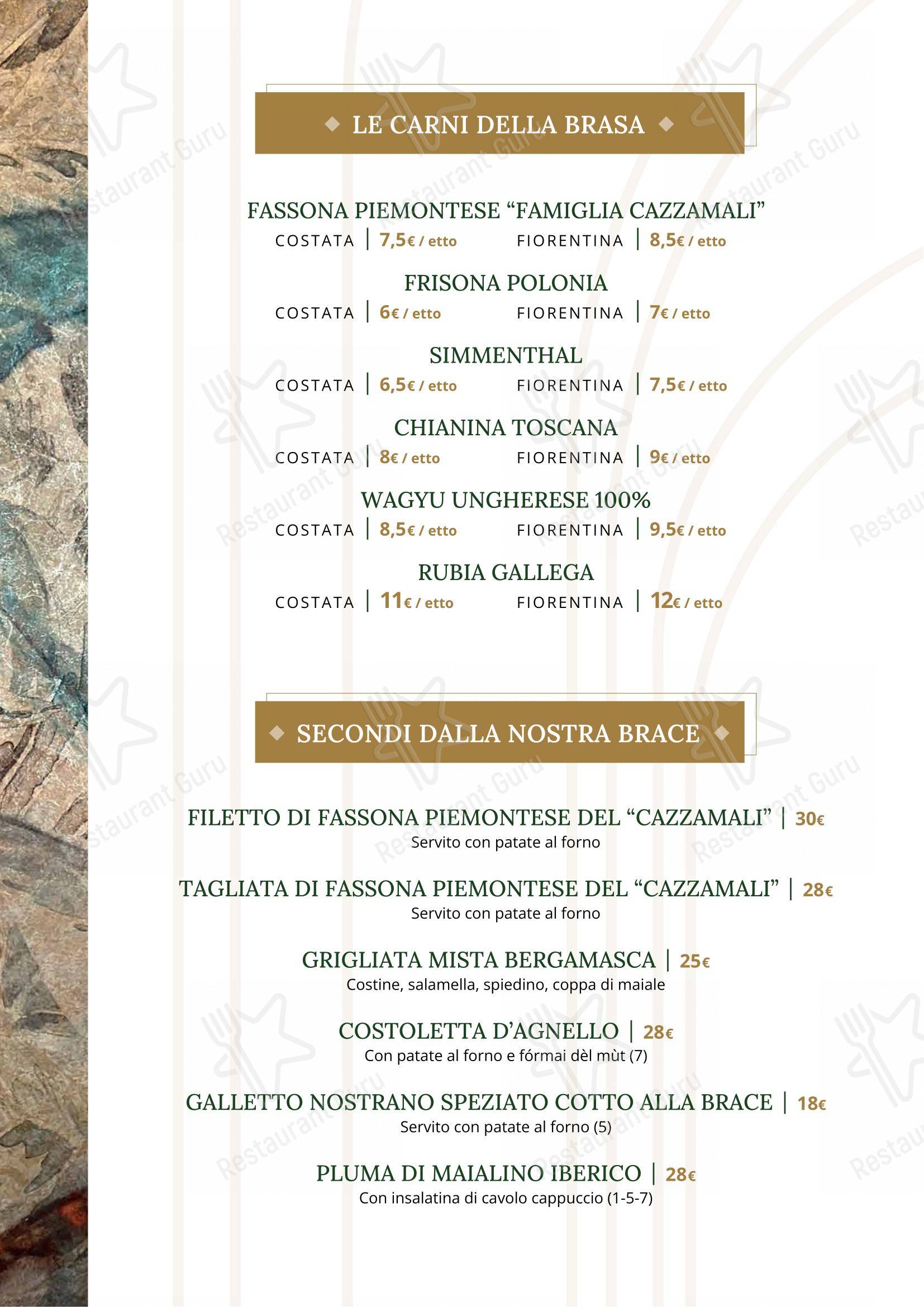 Speisekarte von La Brasa Osteria restaurant, Caravaggio