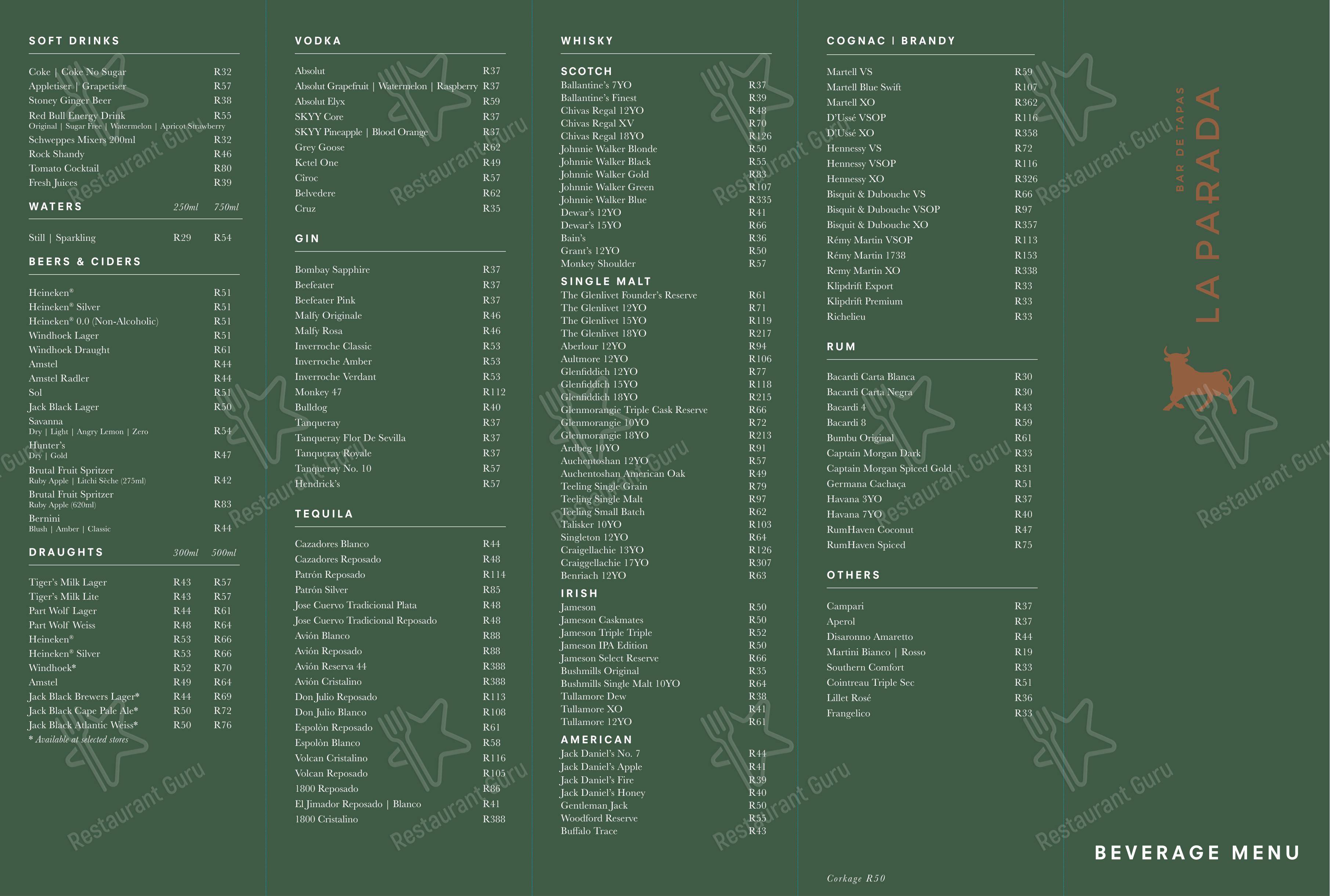 Menu at La Parada Emperors Palace restaurant, Kempton Park