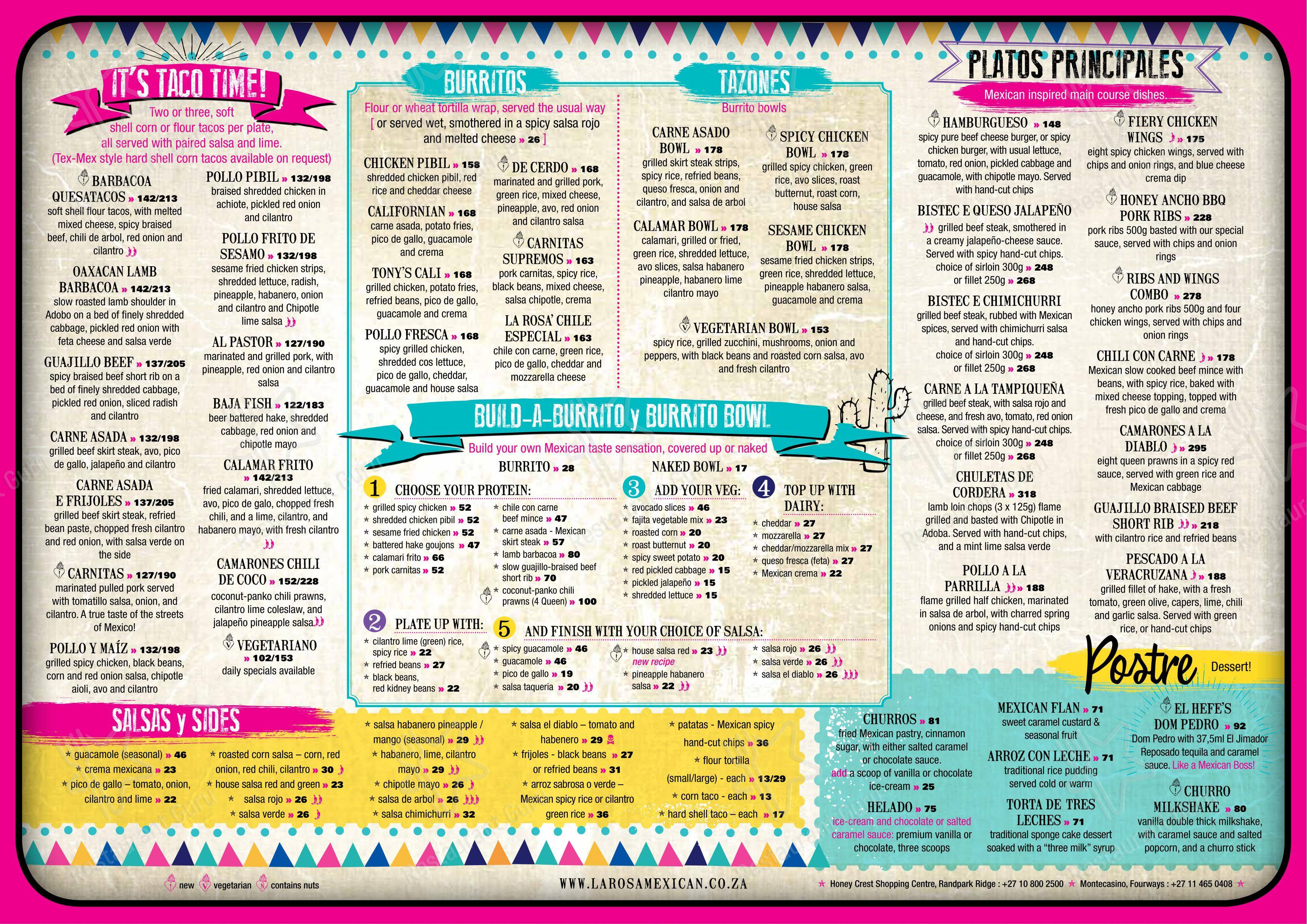 Menu at La Rosa Mexican Grille and Tequileria - Randpark Ridge ...