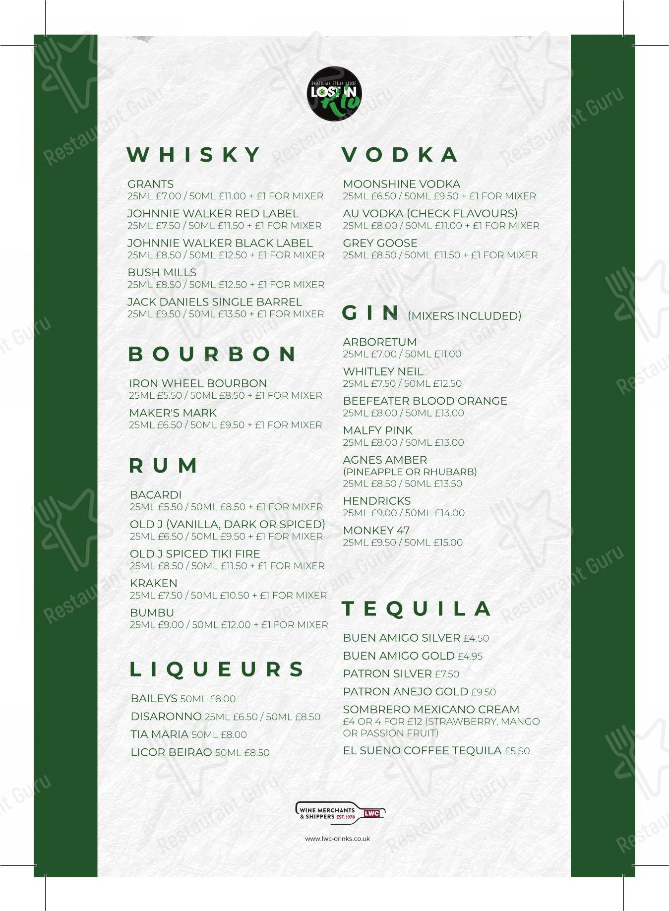 Menu at Lost in Rio Restaurant & Cocktail Bar, Plymouth