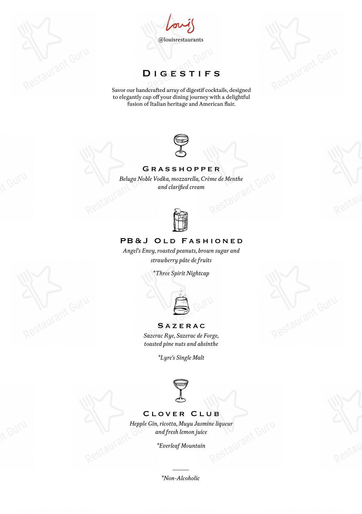Menu at Louis Restaurant, Manchester