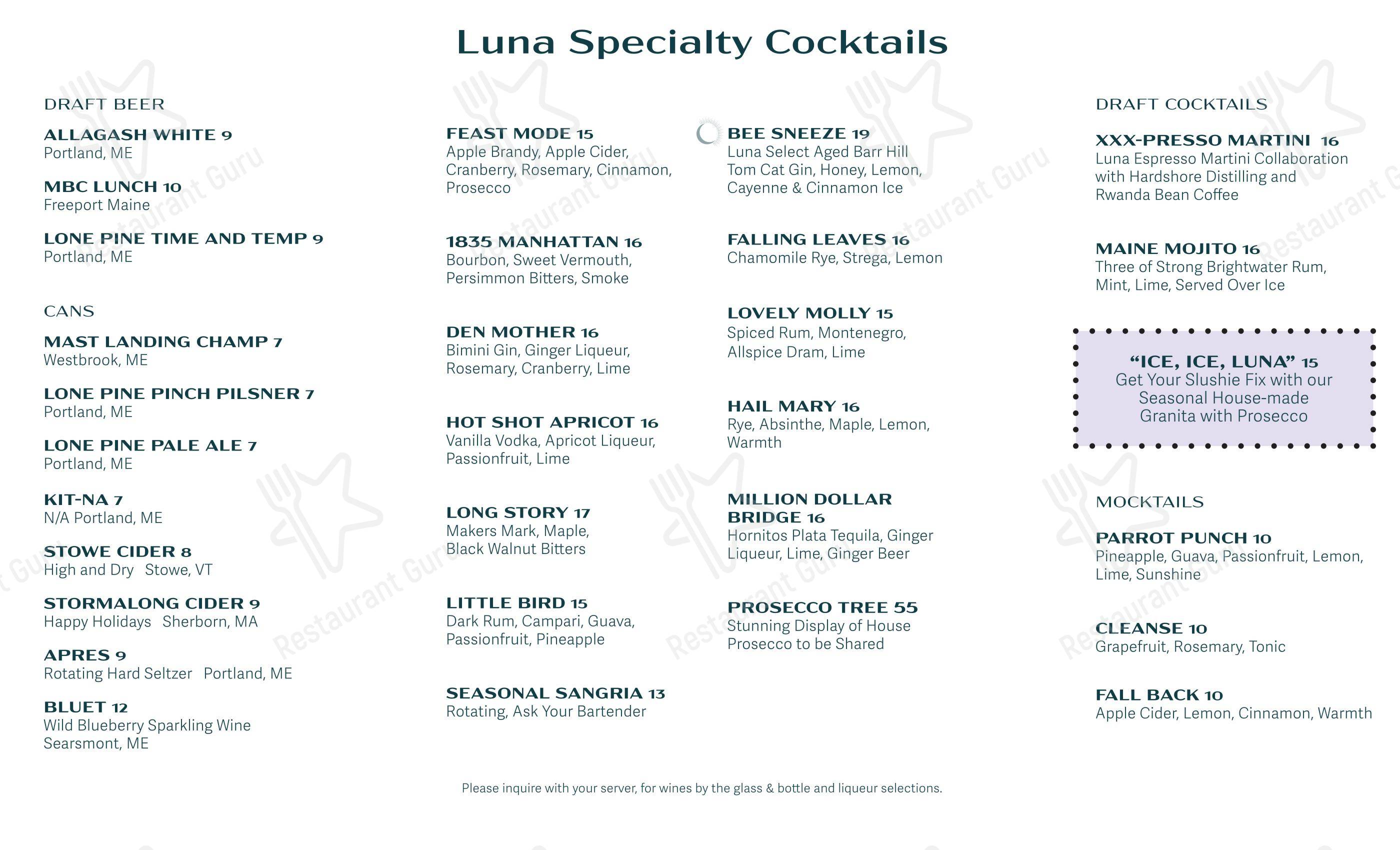 Carta de Luna Rooftop Bar, Portland, 285 Commercial St