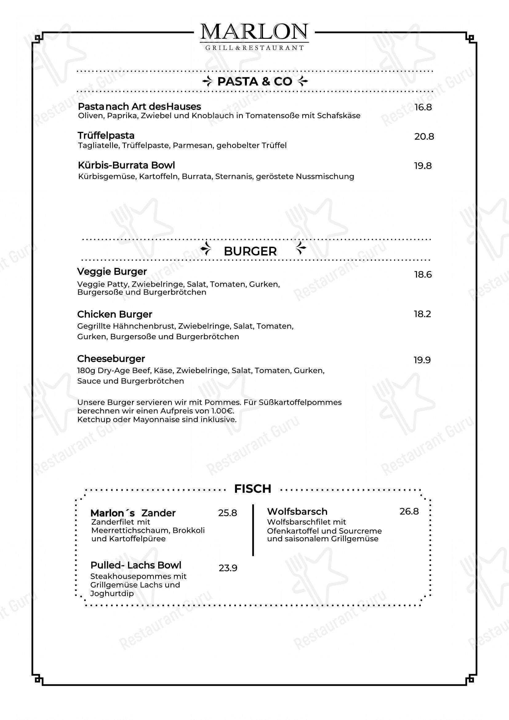 Speisekarte von Marlon Grill & Restaurant, Waldsee
