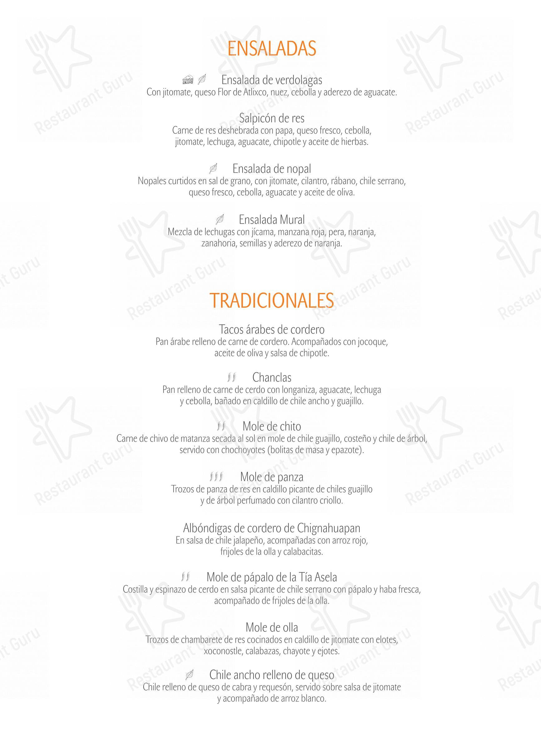 Menu at Mural de los Poblanos restaurant, Puebla City