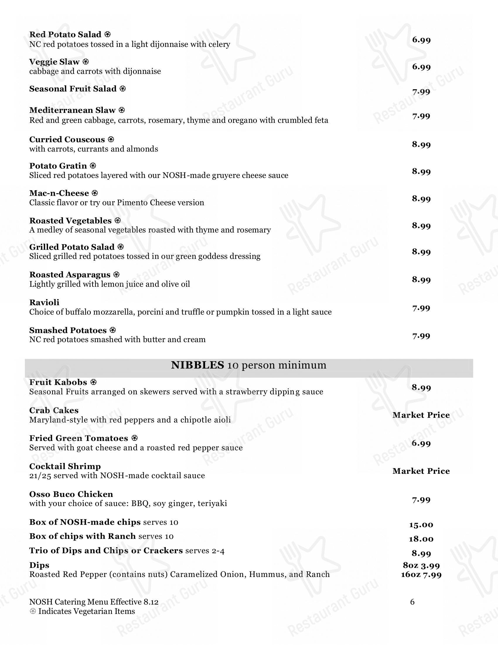 Menu at Nosh at Jo Rae Cafe, Durham