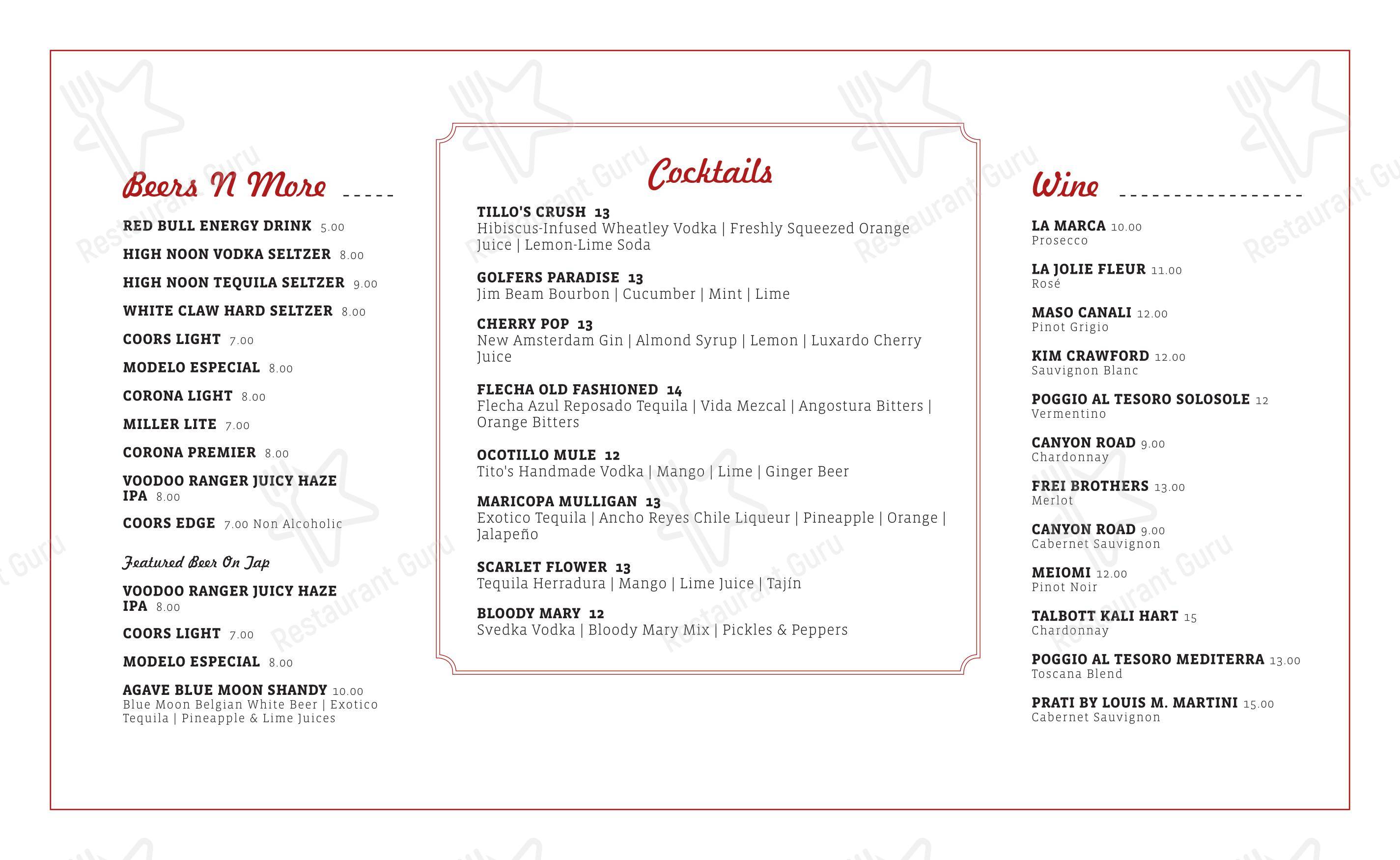 Menu at Ocotillo Golf Club, Chandler