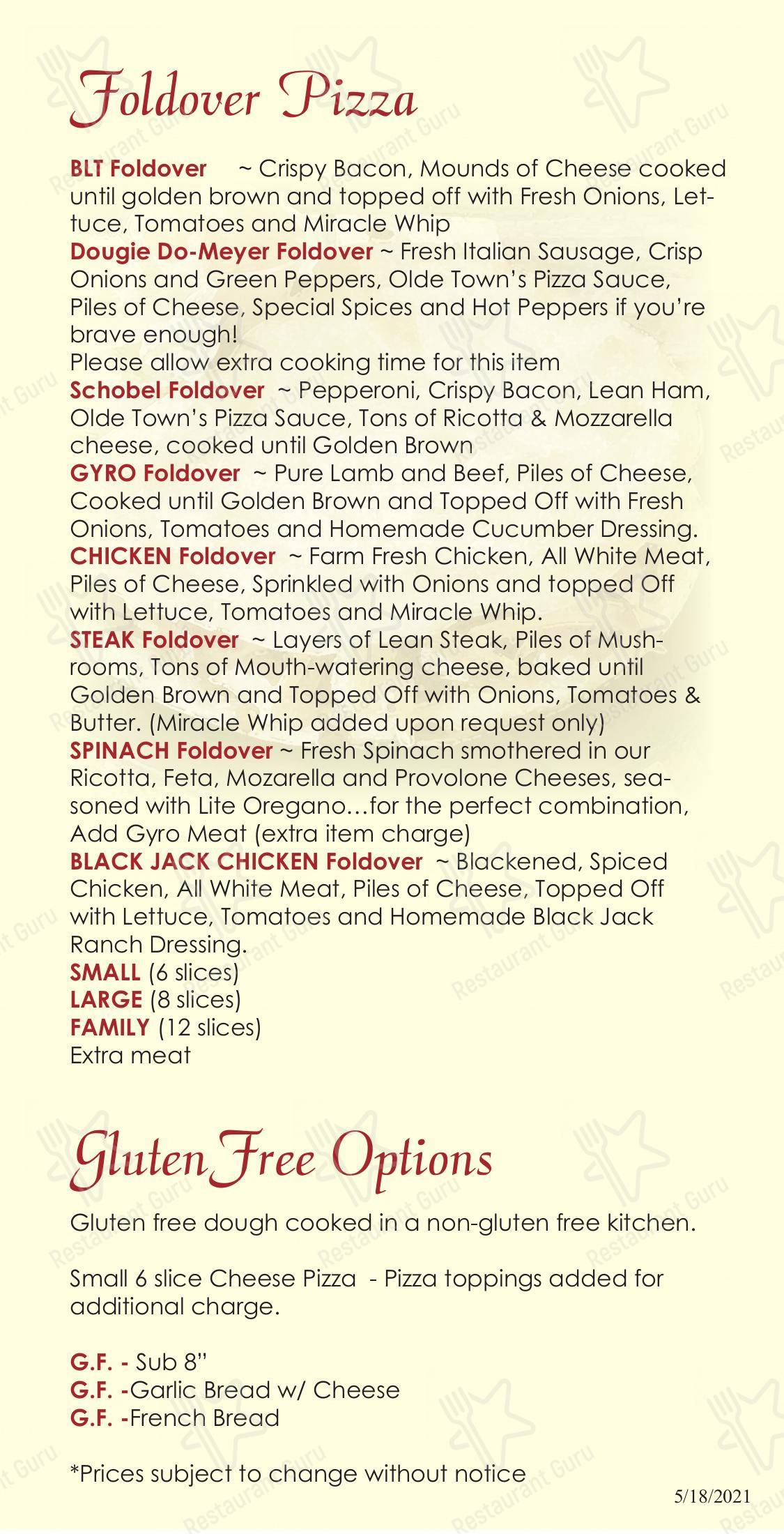 Menu at Olde Town Pizza House - Amherst, OH pizzeria, Amherst