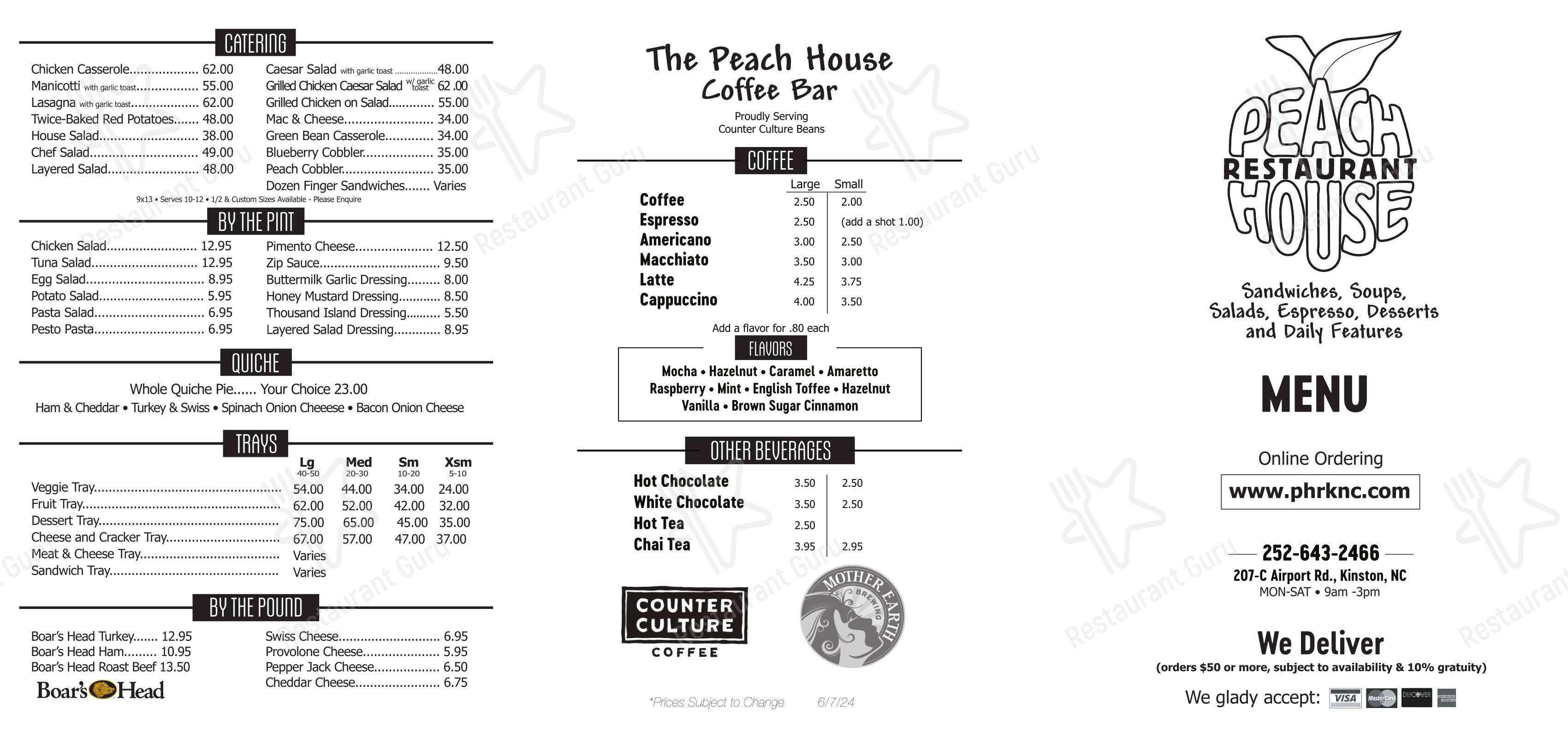 Menu at Peach House Restaurant, Kinston