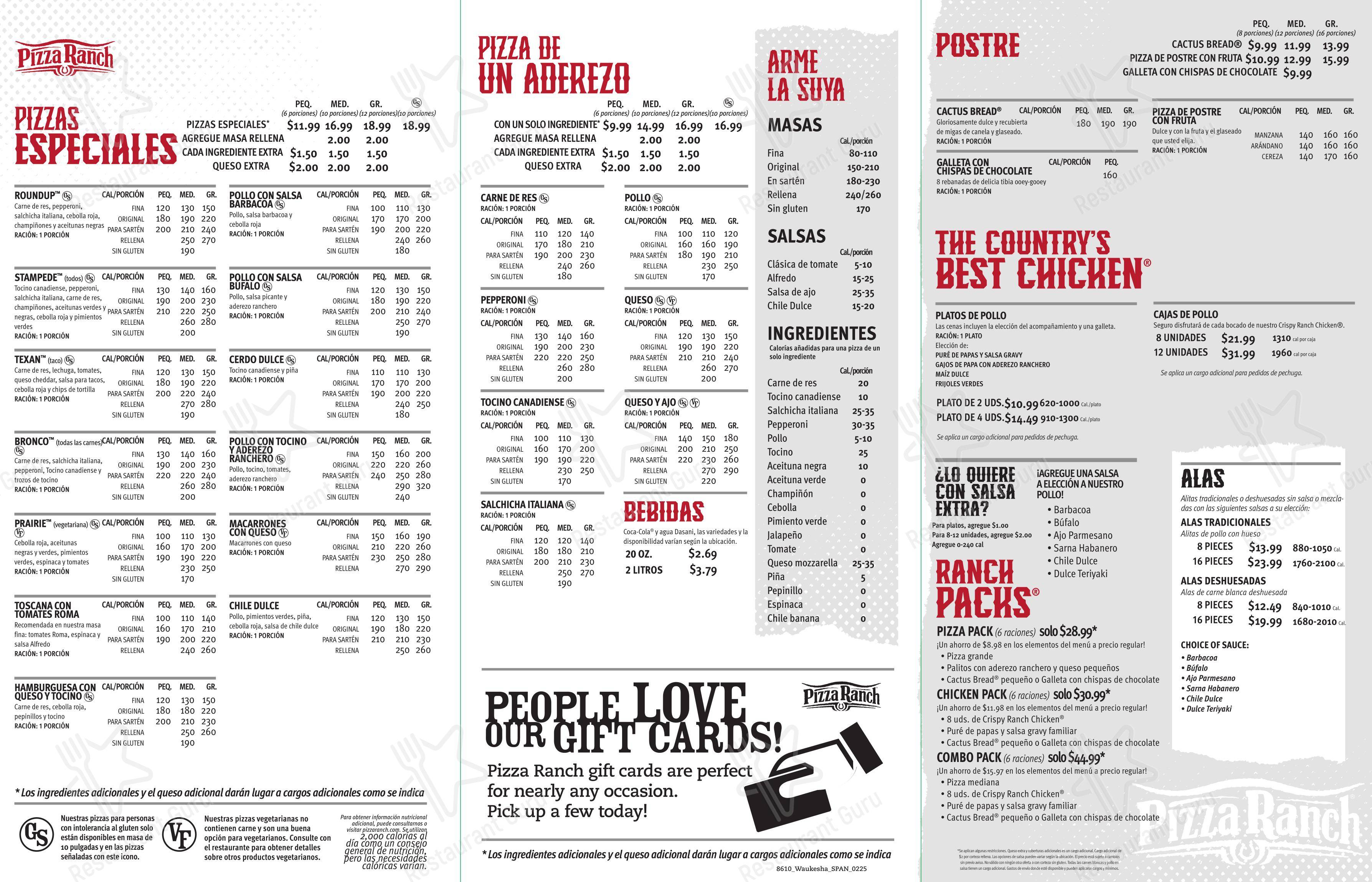 Menu at Pizza Ranch pizzeria, Waukesha