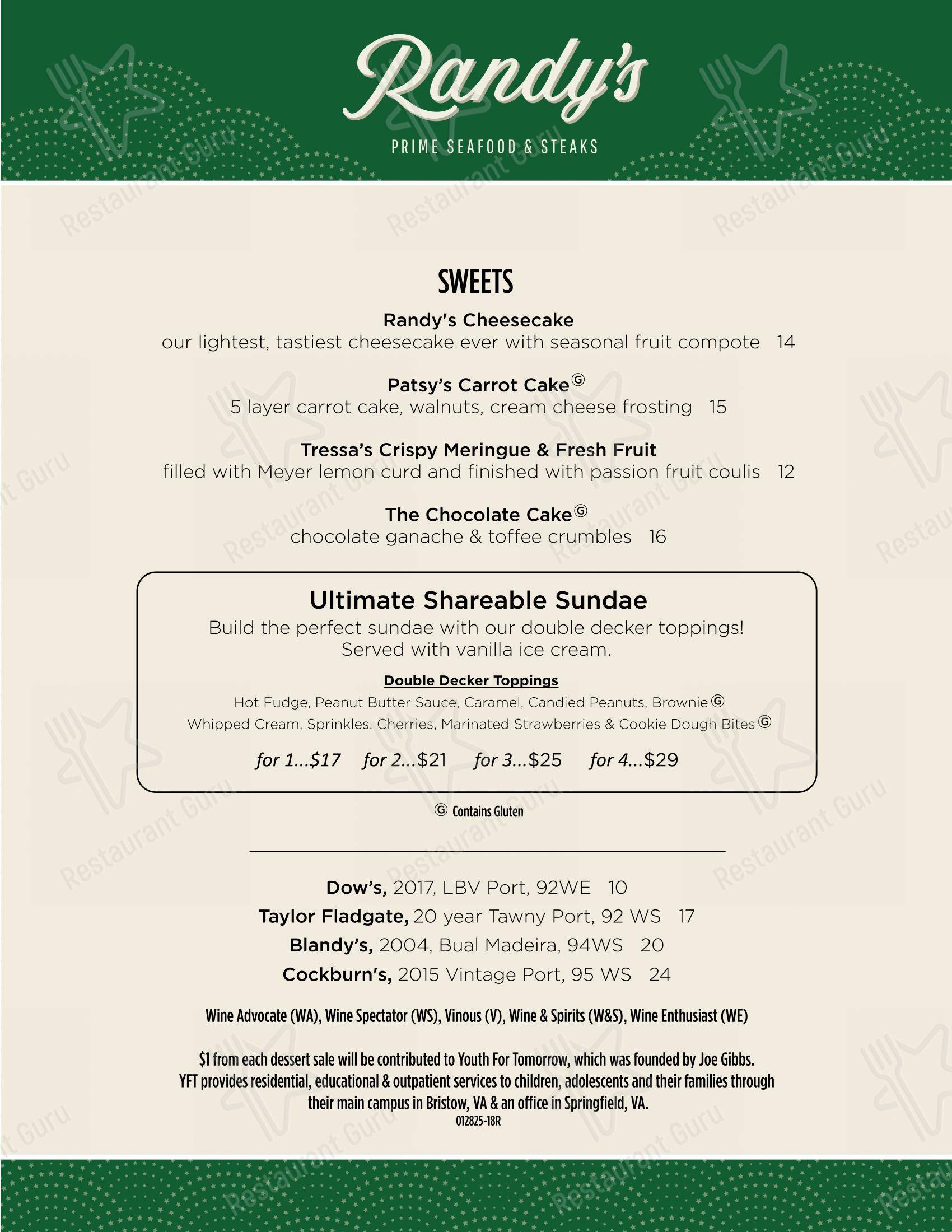 Menu at Randy's Prime Seafood and Steaks steakhouse, Vienna