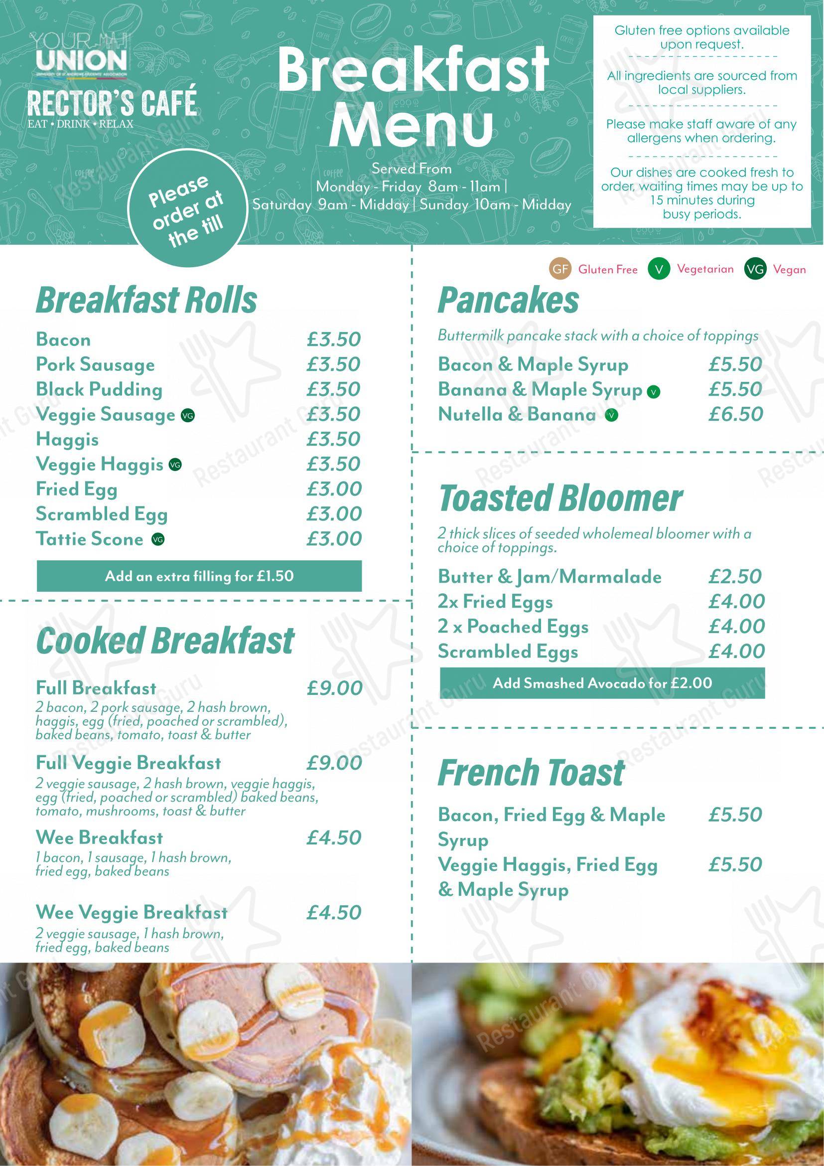 Menu at Rector's Café cafe, Saint Andrews