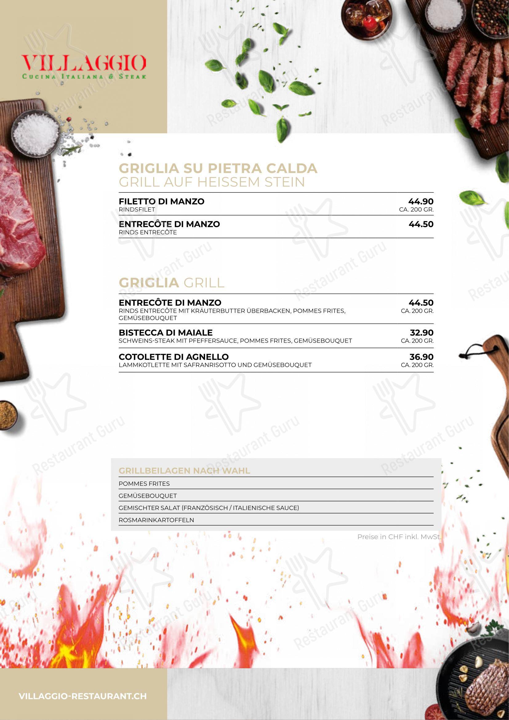 Menu au Restaurant Villaggio Root, Root