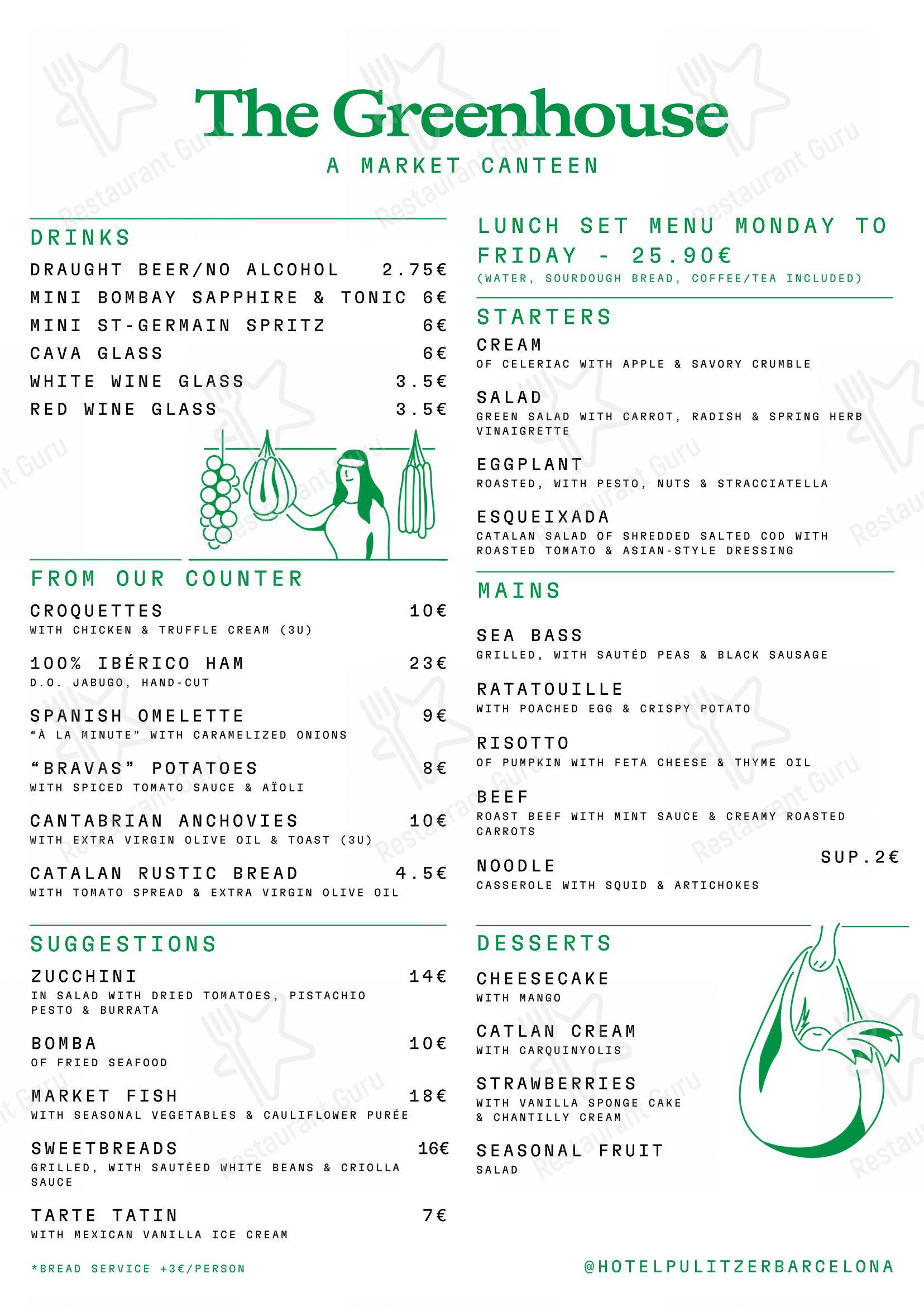 Carta de The Greenhouse Restaurant, Barcelona
