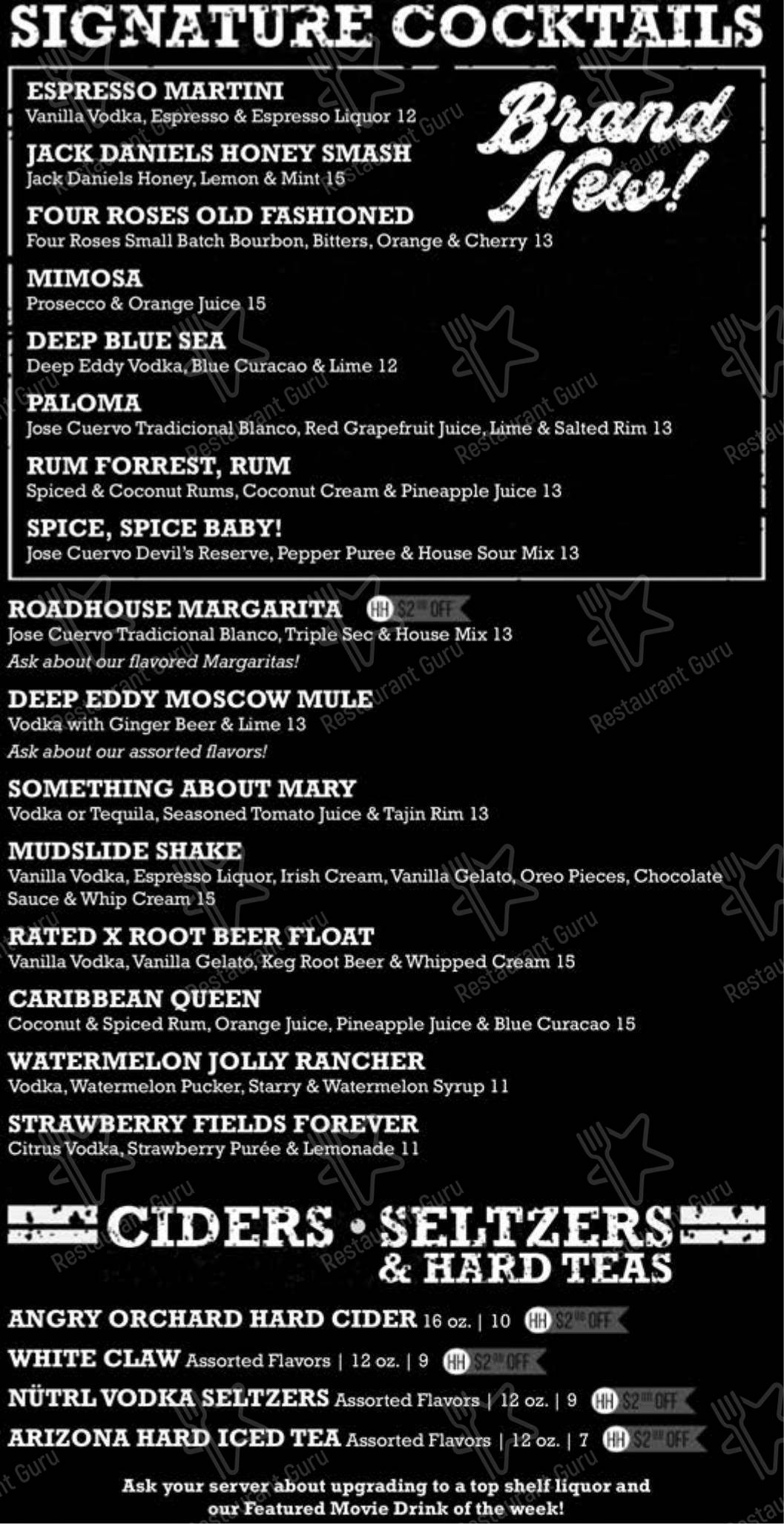 Menu at RoadHouse Cinemas pub & bar, Tucson