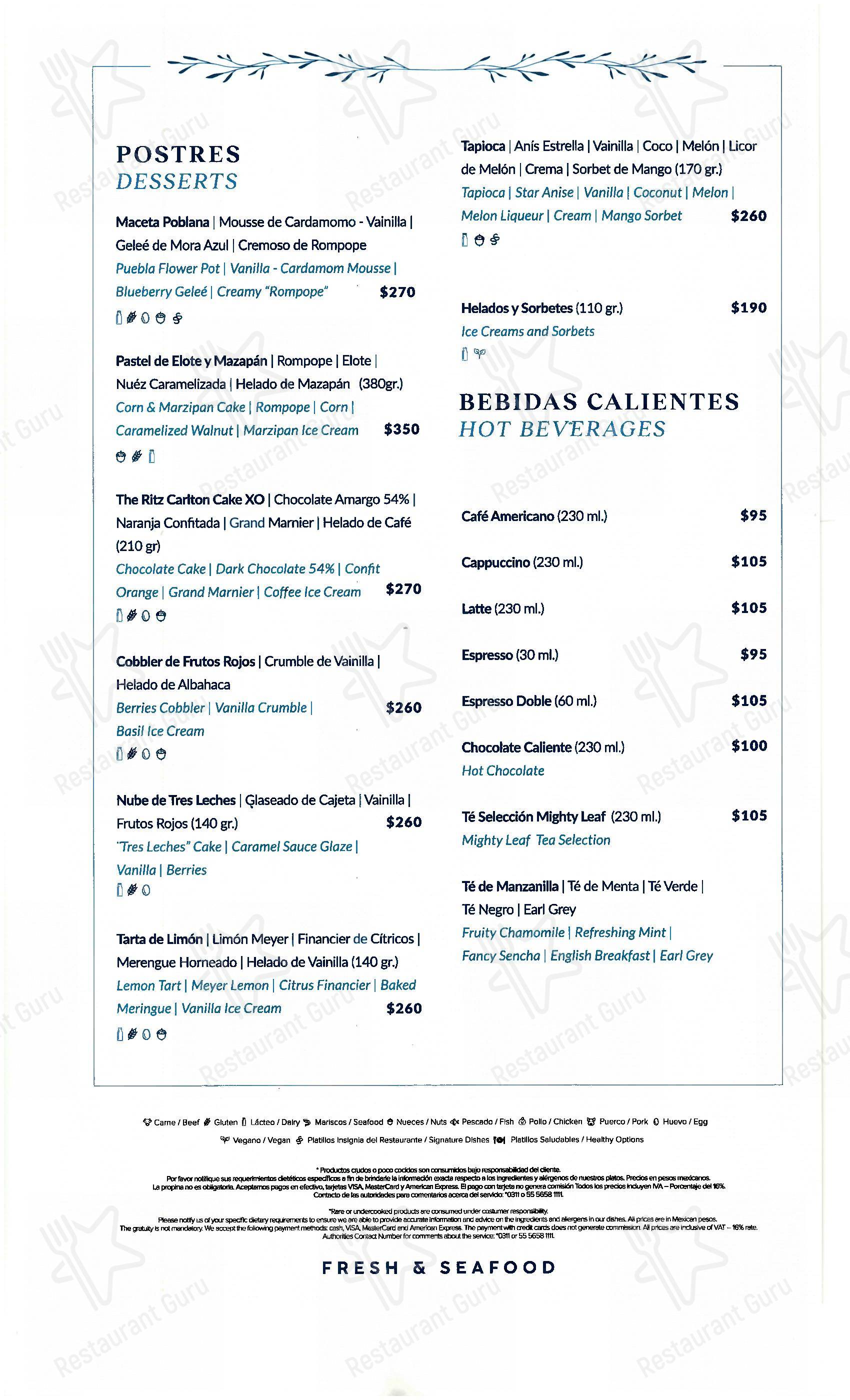 Carta del restaurante SAMOS - The Ritz Carlton México City, Ciudad del ...